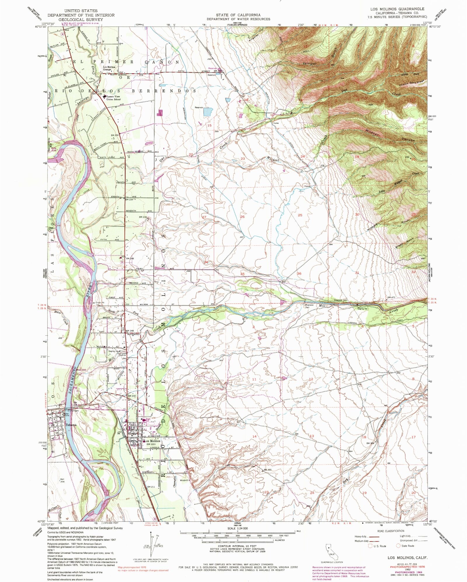 Classic USGS Los Molinos California 7.5'x7.5' Topo Map – MyTopo Map Store