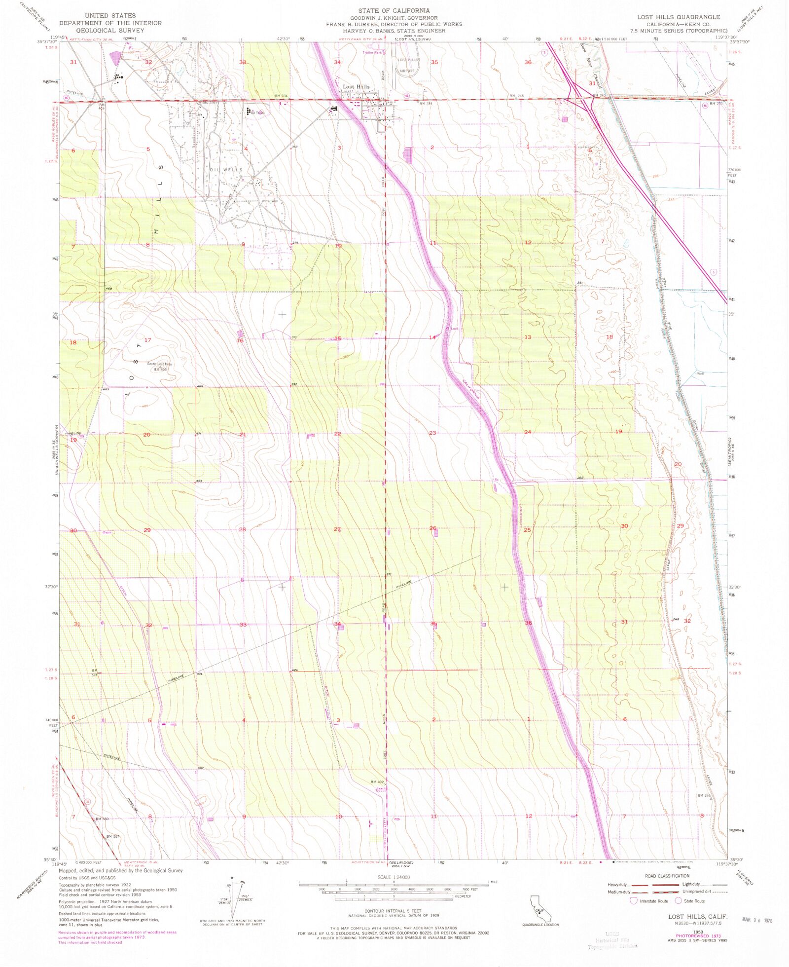 Classic USGS Lost Hills California 7.5'x7.5' Topo Map – MyTopo Map Store