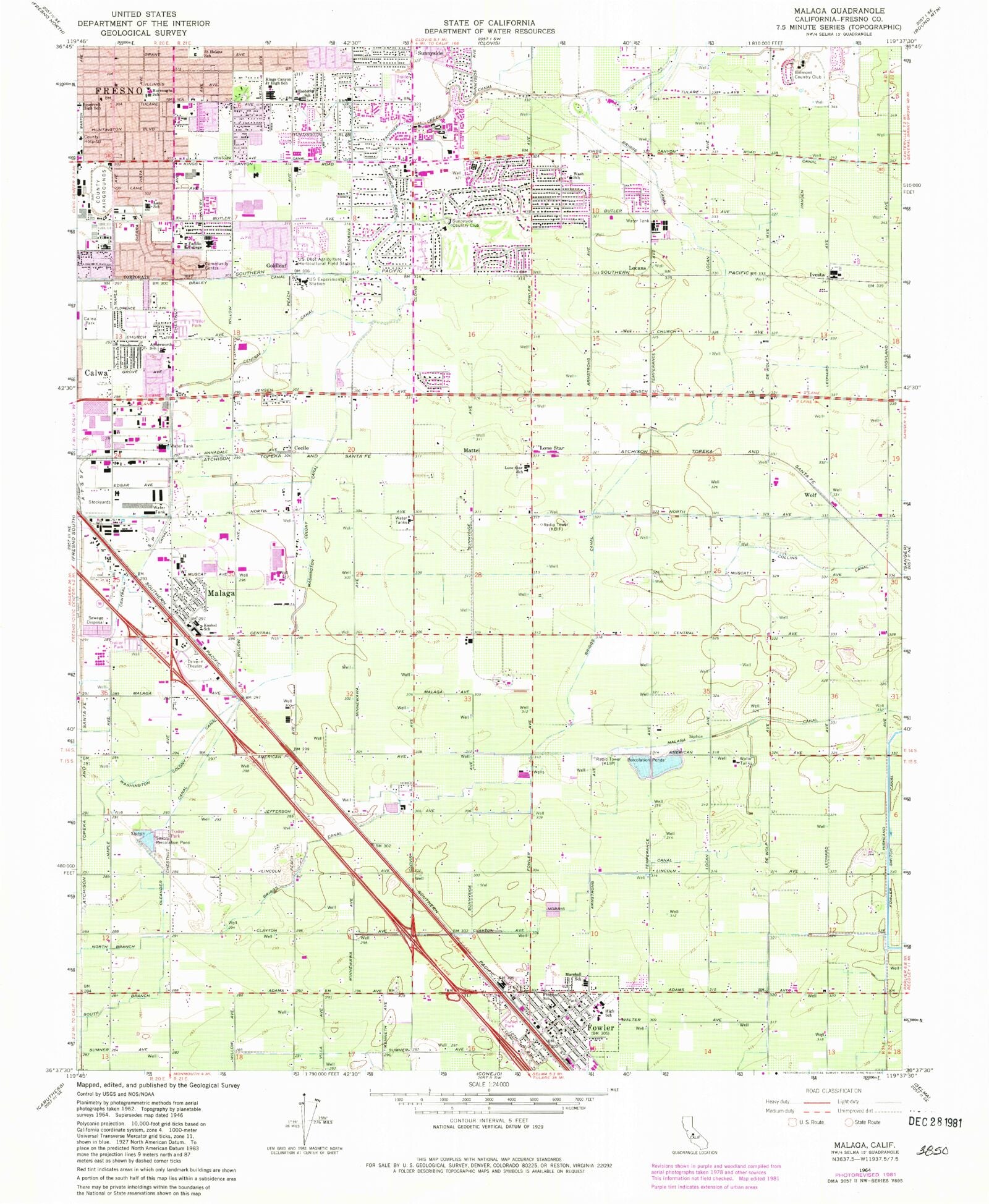 Classic USGS Malaga California 7.5'x7.5' Topo Map – MyTopo Map Store