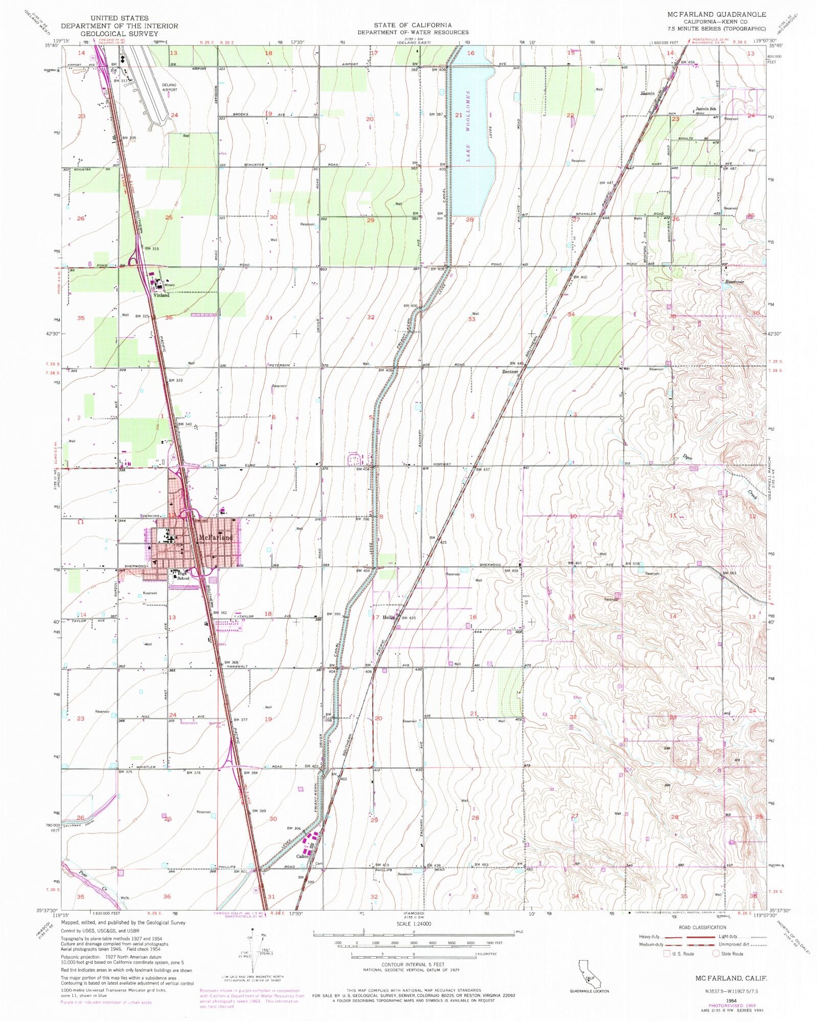 Classic USGS McFarland California 7.5'x7.5' Topo Map – MyTopo Map Store