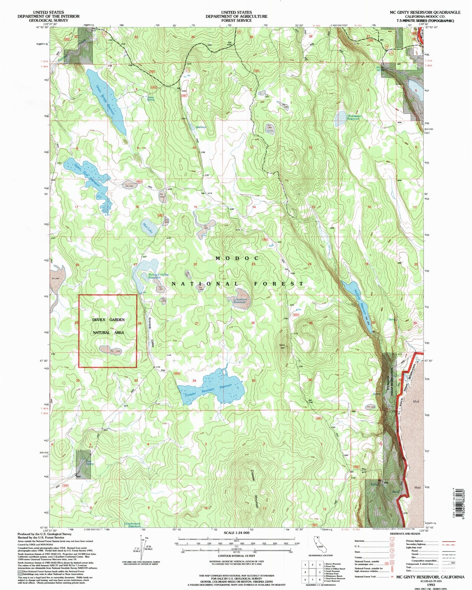 Classic USGS McGinty Reservoir California 7.5'x7.5' Topo Map – MyTopo ...