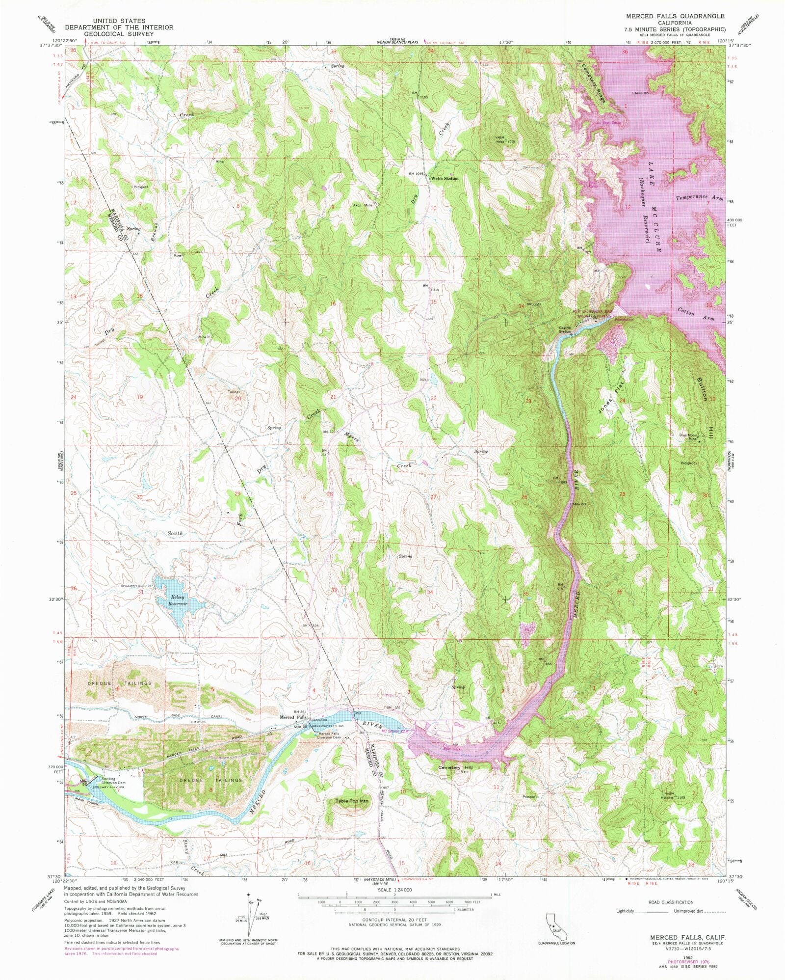 Classic USGS Merced Falls California 7.5'x7.5' Topo Map – MyTopo Map Store