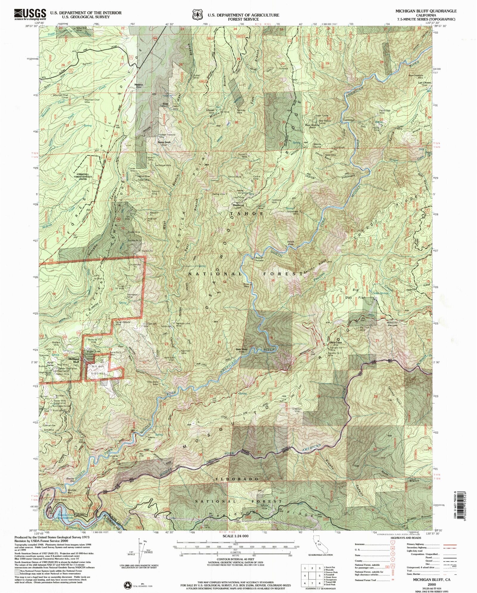 Classic USGS Michigan Bluff California 7.5'x7.5' Topo Map – MyTopo Map ...