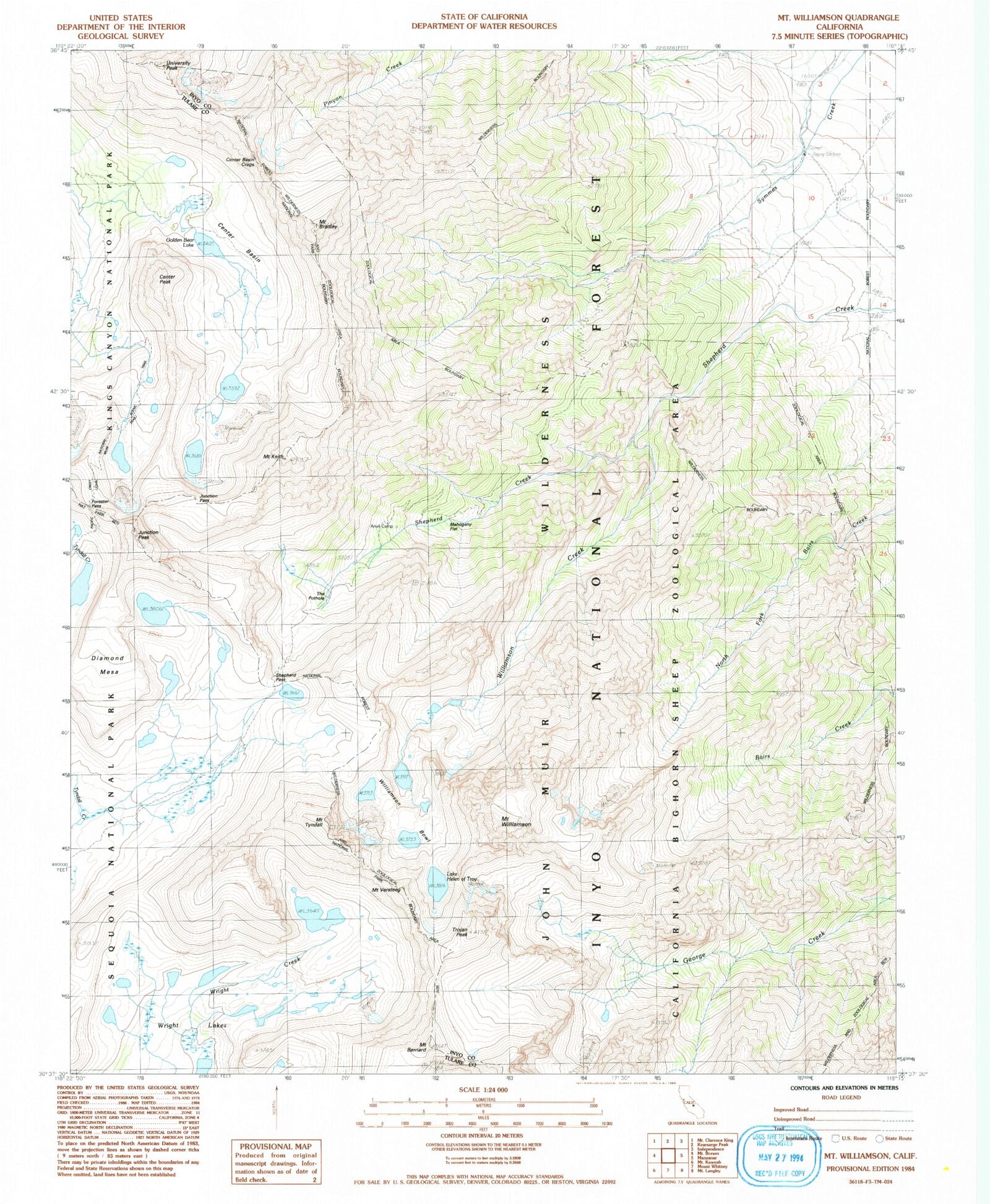 USGS Classic Mount Williamson California 7.5'x7.5' Topo Map – MyTopo ...