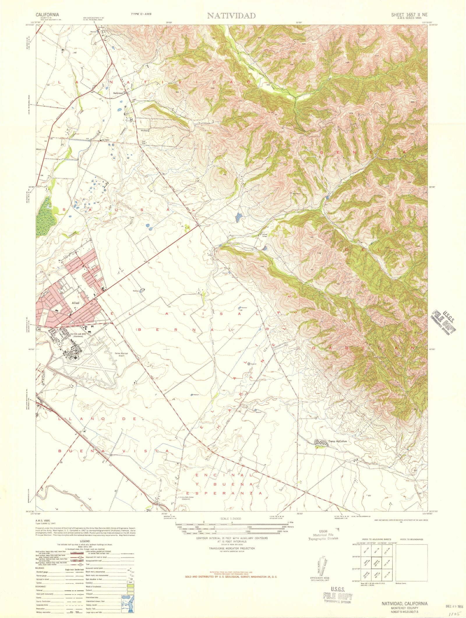 Classic USGS Natividad California 7.5'x7.5' Topo Map – MyTopo Map Store