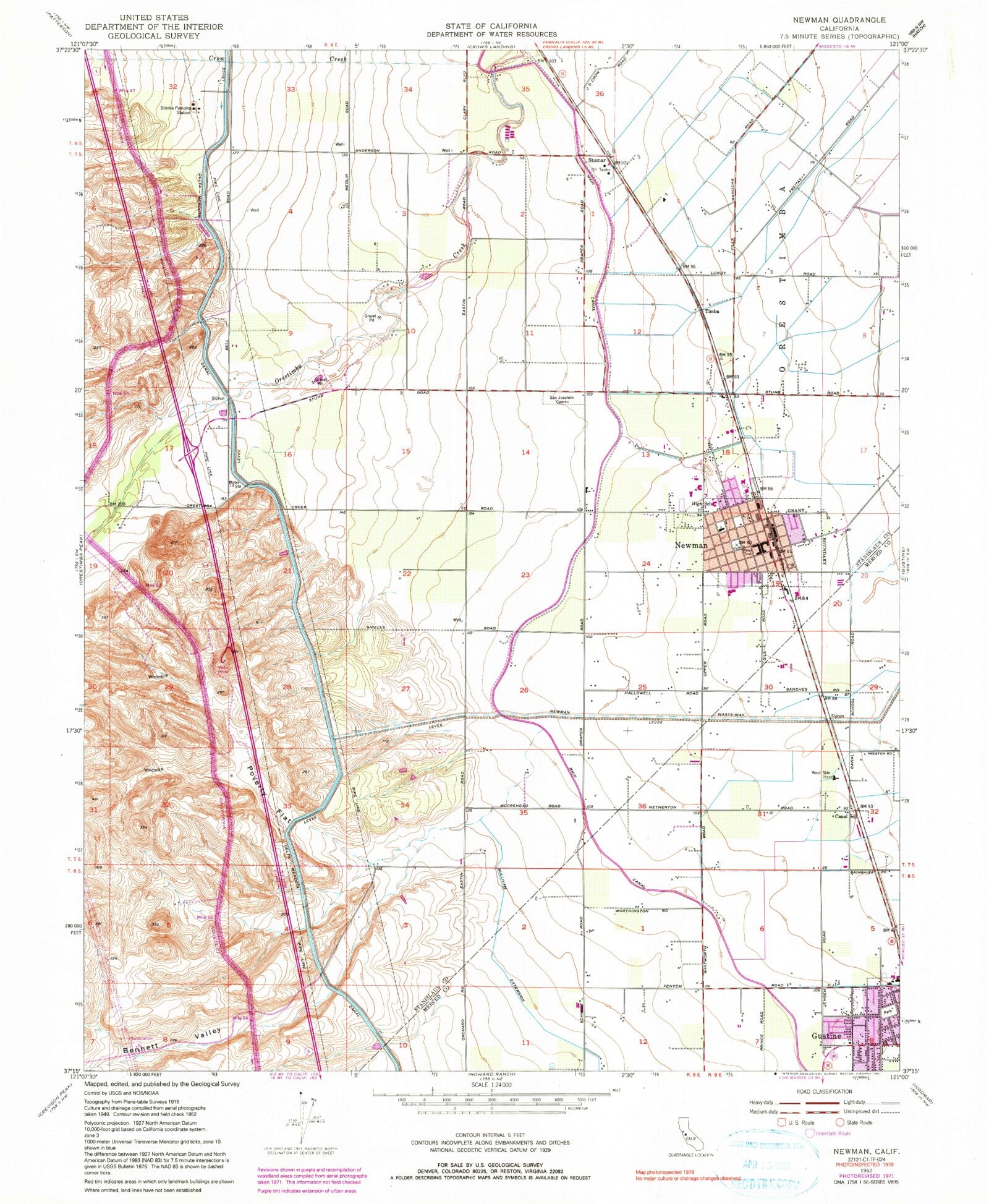 Classic USGS Newman California 7.5'x7.5' Topo Map – MyTopo Map Store