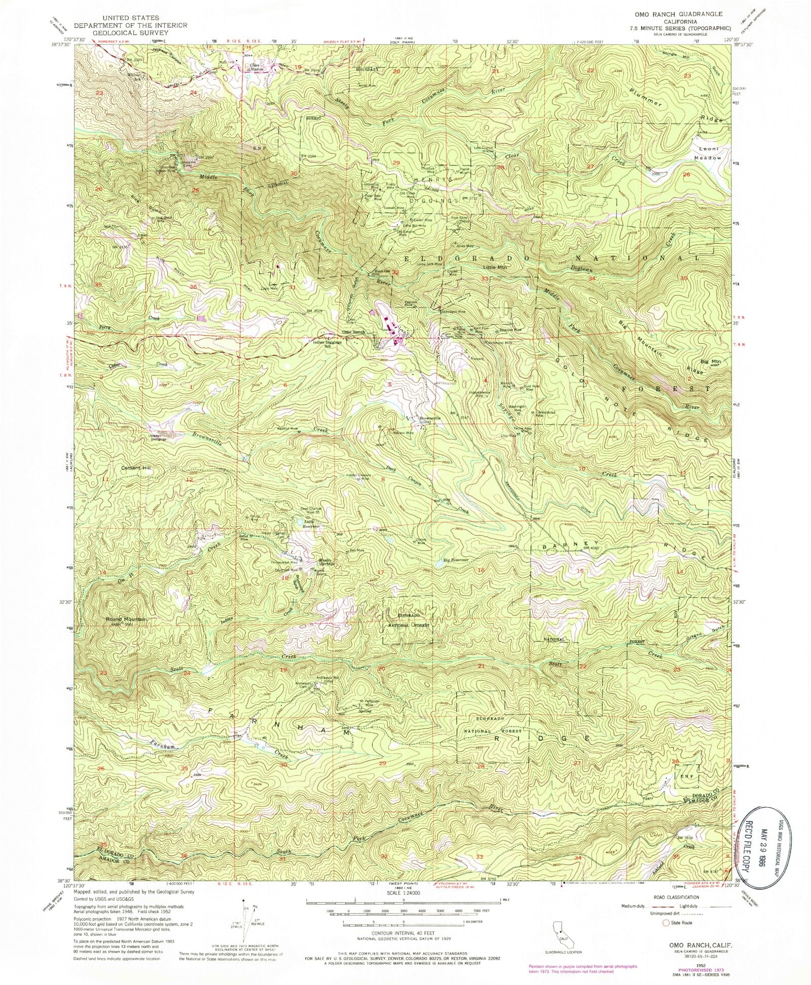 Classic USGS Omo Ranch California 7.5'x7.5' Topo Map – MyTopo Map Store
