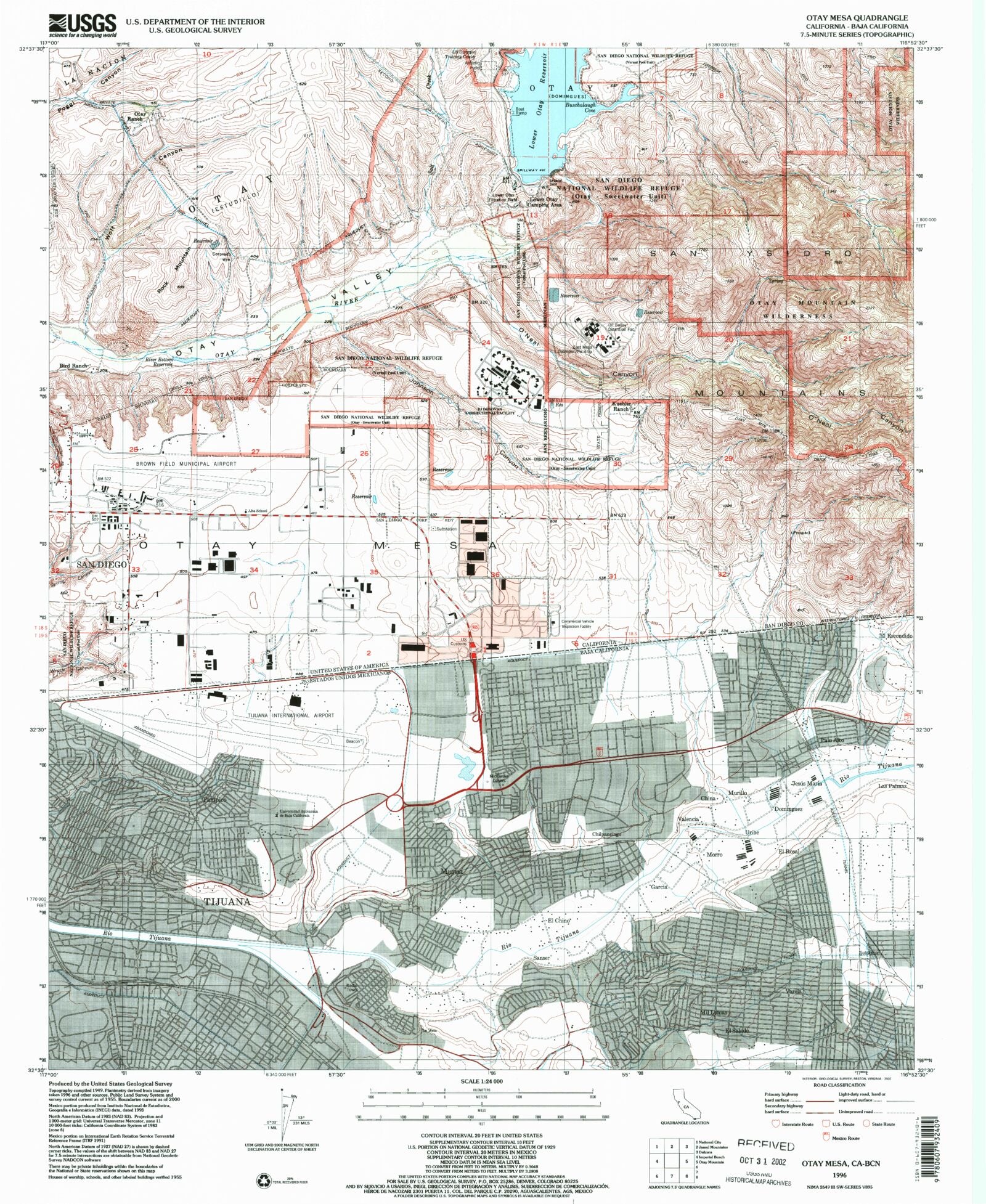 Classic USGS Otay Mesa California 7.5'x7.5' Topo Map – MyTopo Map Store