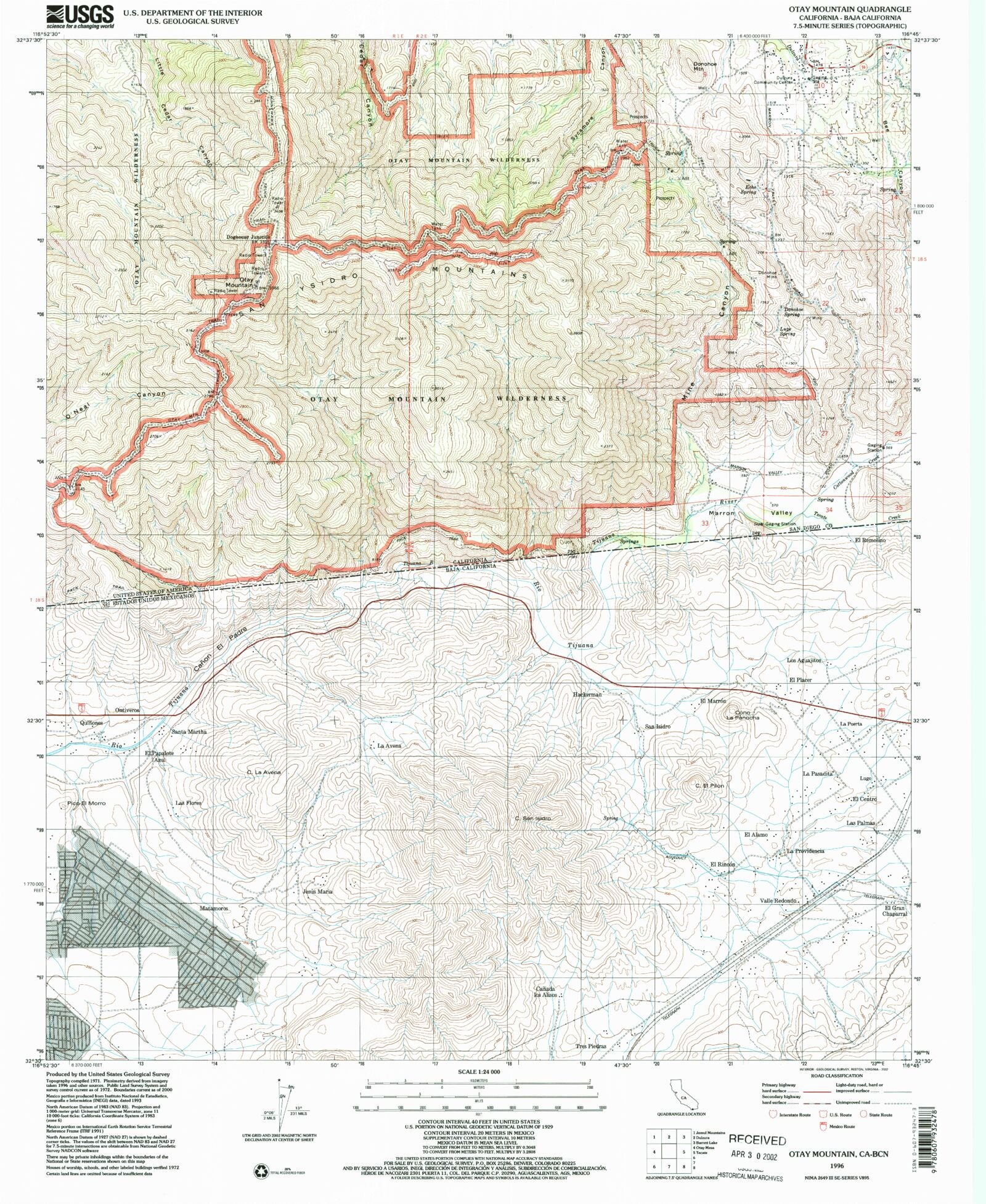 Classic USGS Otay Mountain California 7.5'x7.5' Topo Map – MyTopo Map Store