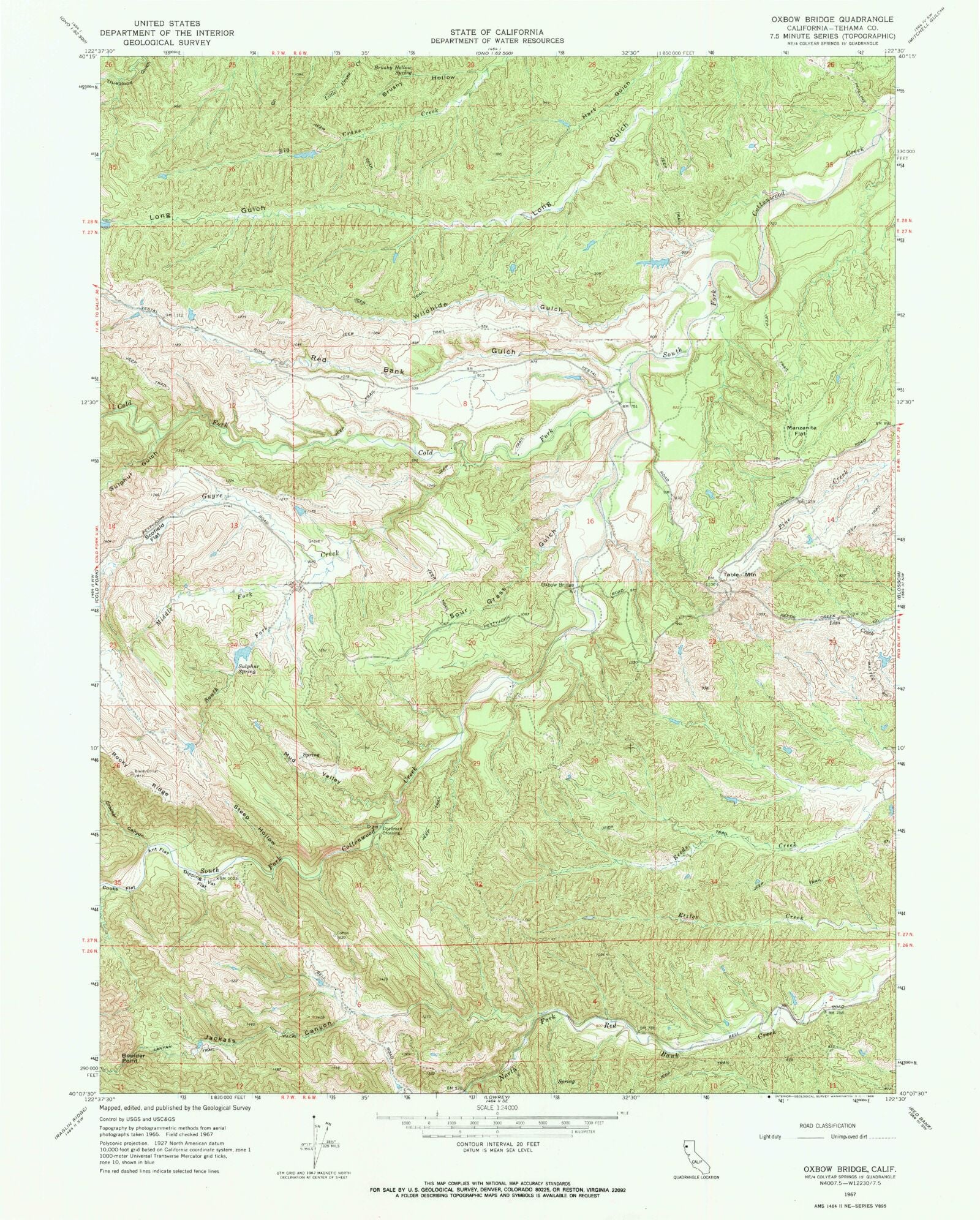 Classic USGS Oxbow Bridge California 7.5'x7.5' Topo Map – MyTopo Map Store