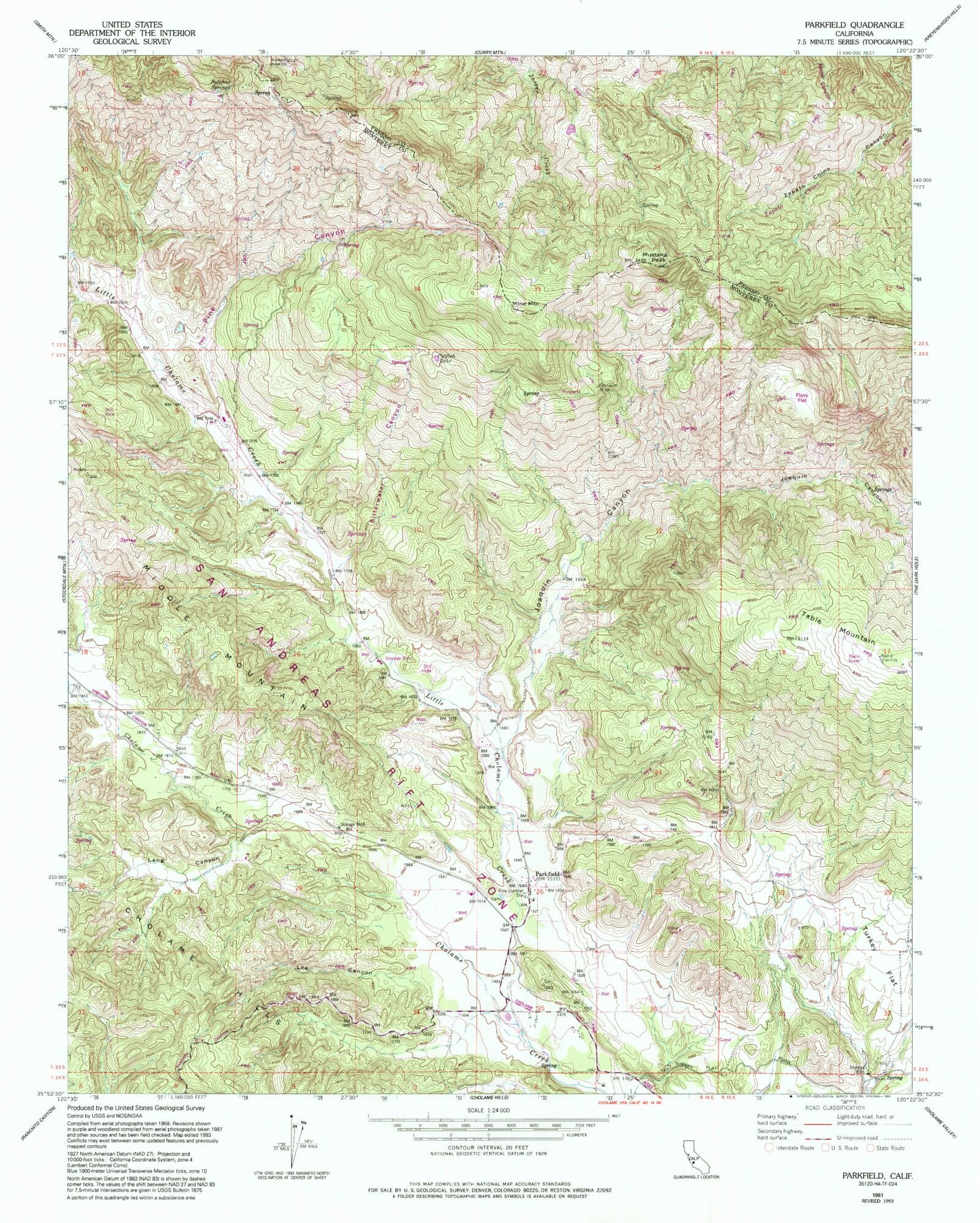 Classic USGS Parkfield California 7.5'x7.5' Topo Map – MyTopo Map Store