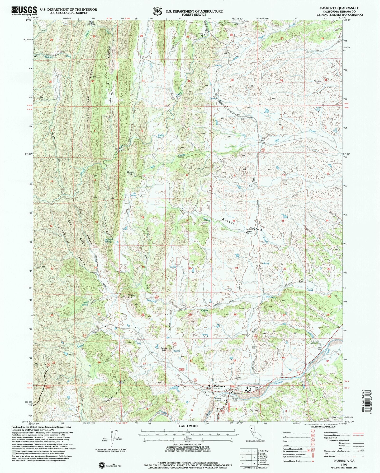 Classic USGS Paskenta California 7.5'x7.5' Topo Map – MyTopo Map Store