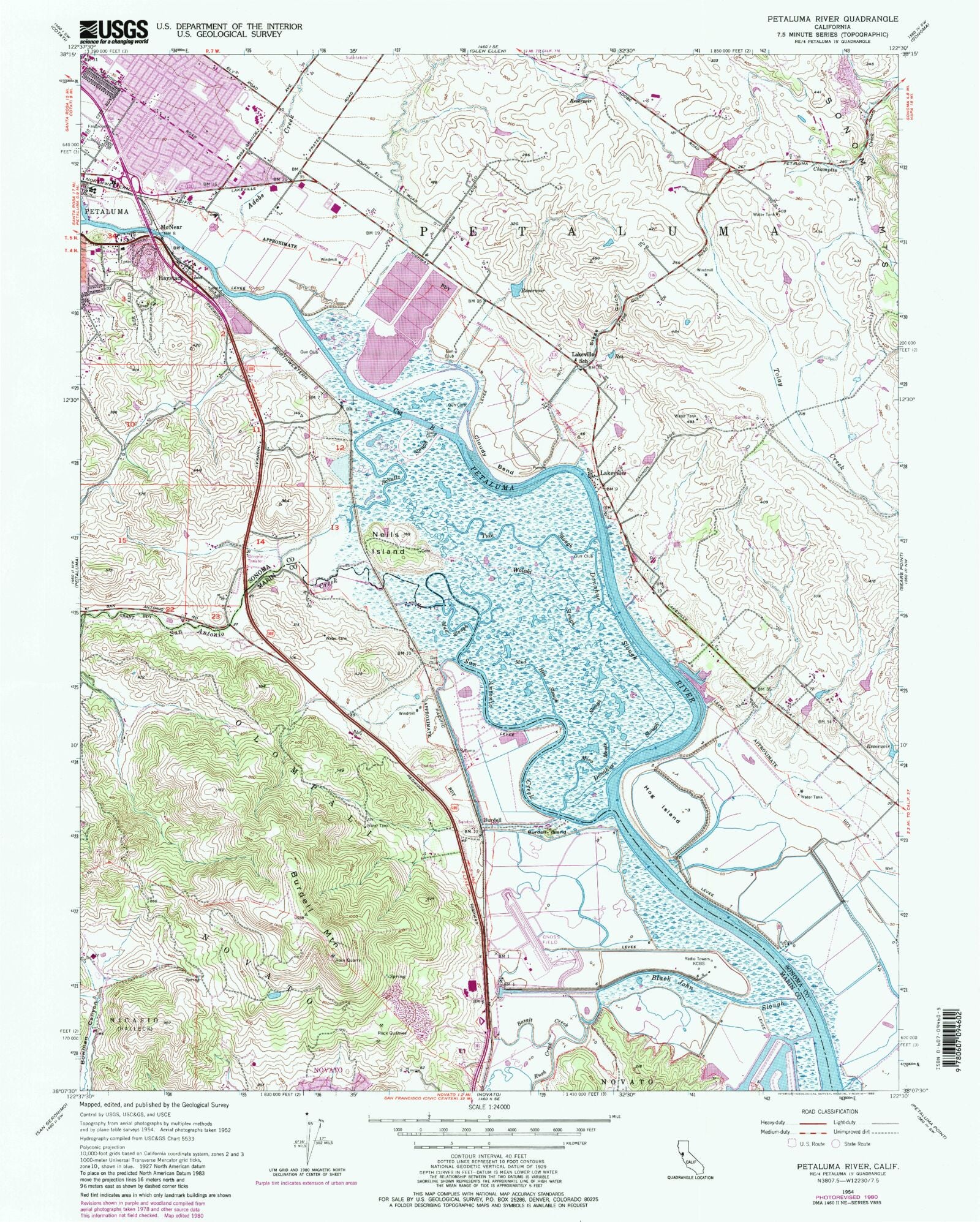 Classic USGS Petaluma River California 7.5'x7.5' Topo Map – MyTopo Map ...
