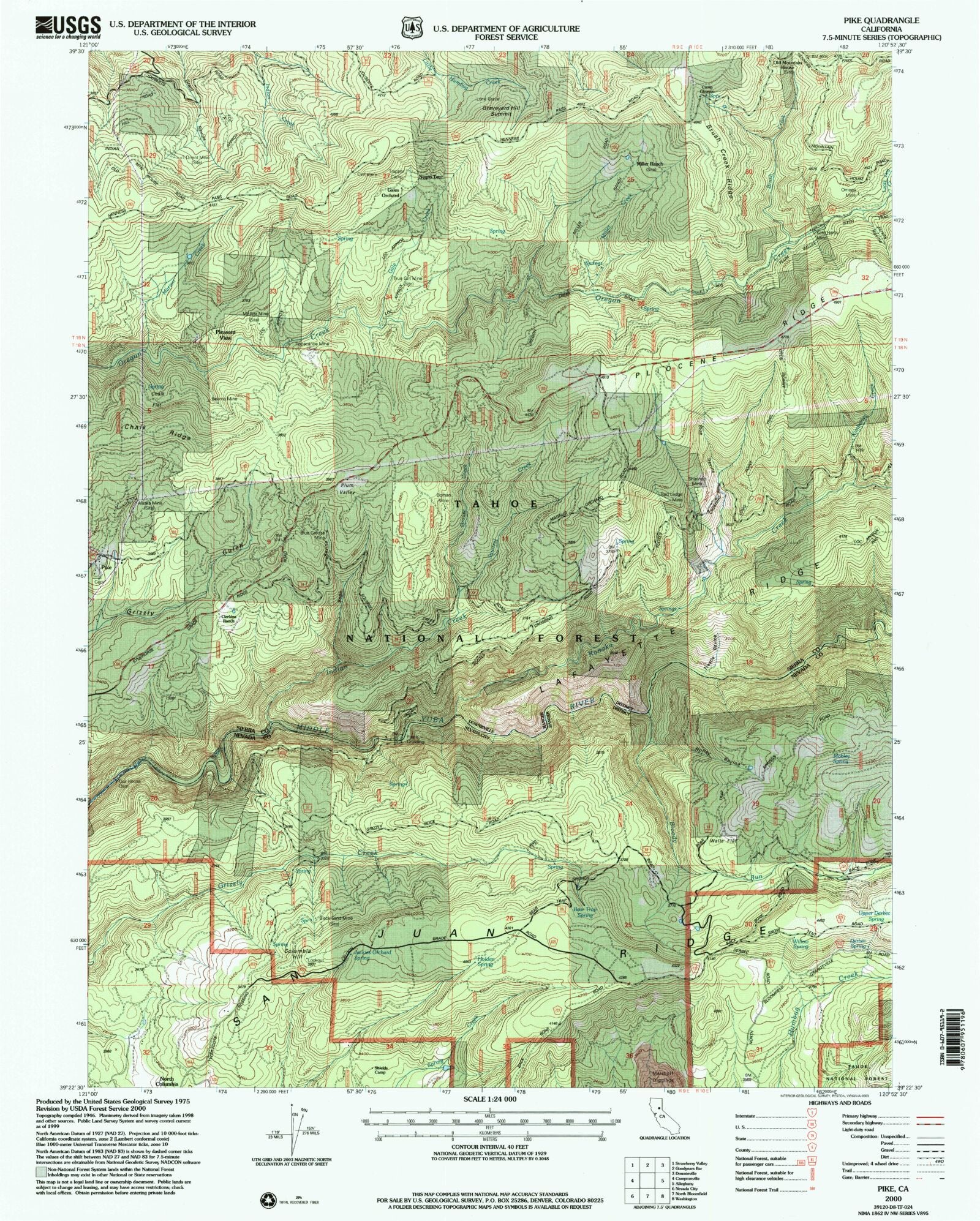 Classic USGS Pike California 7.5'x7.5' Topo Map – MyTopo Map Store