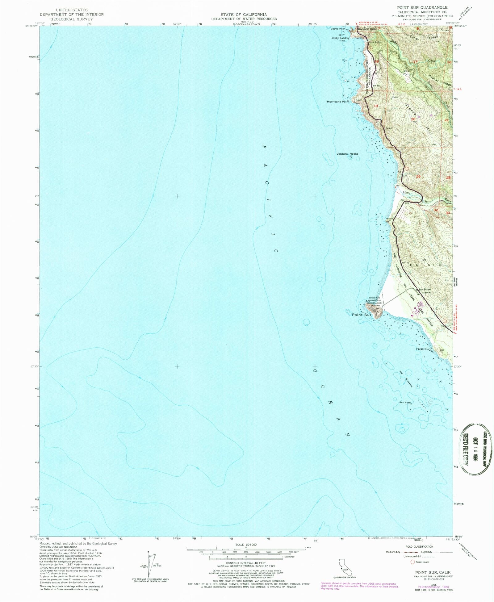 Classic USGS Point Sur California 7.5'x7.5' Topo Map – MyTopo Map Store