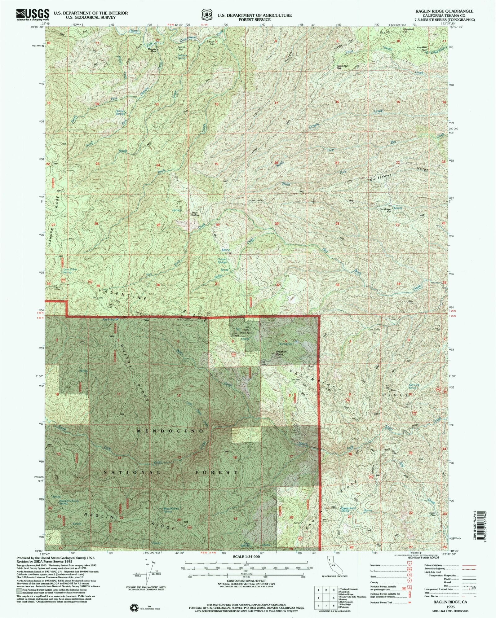 Classic USGS Raglin Ridge California 7.5'x7.5' Topo Map – MyTopo Map Store
