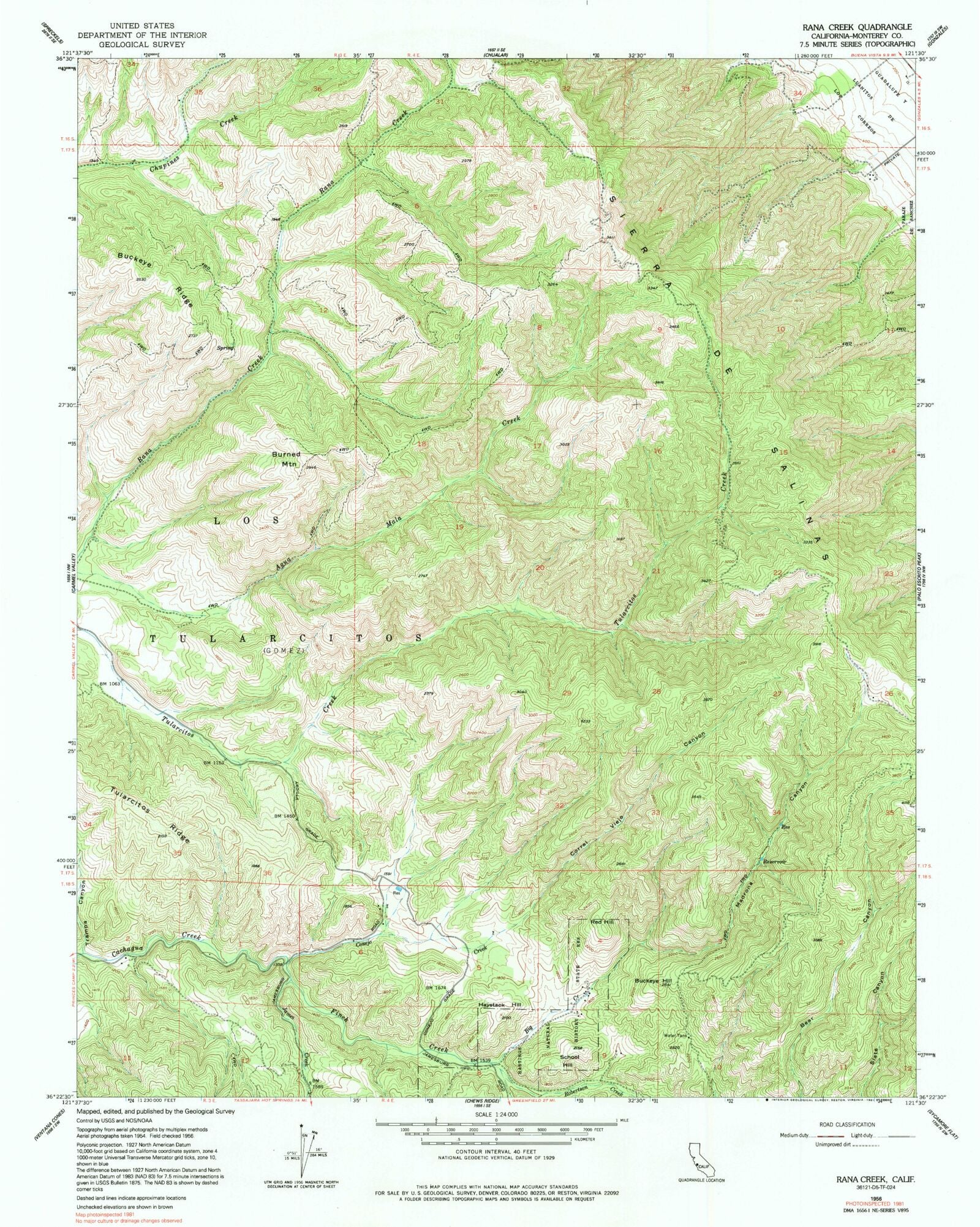 Classic USGS Rana Creek California 7.5'x7.5' Topo Map – MyTopo Map Store