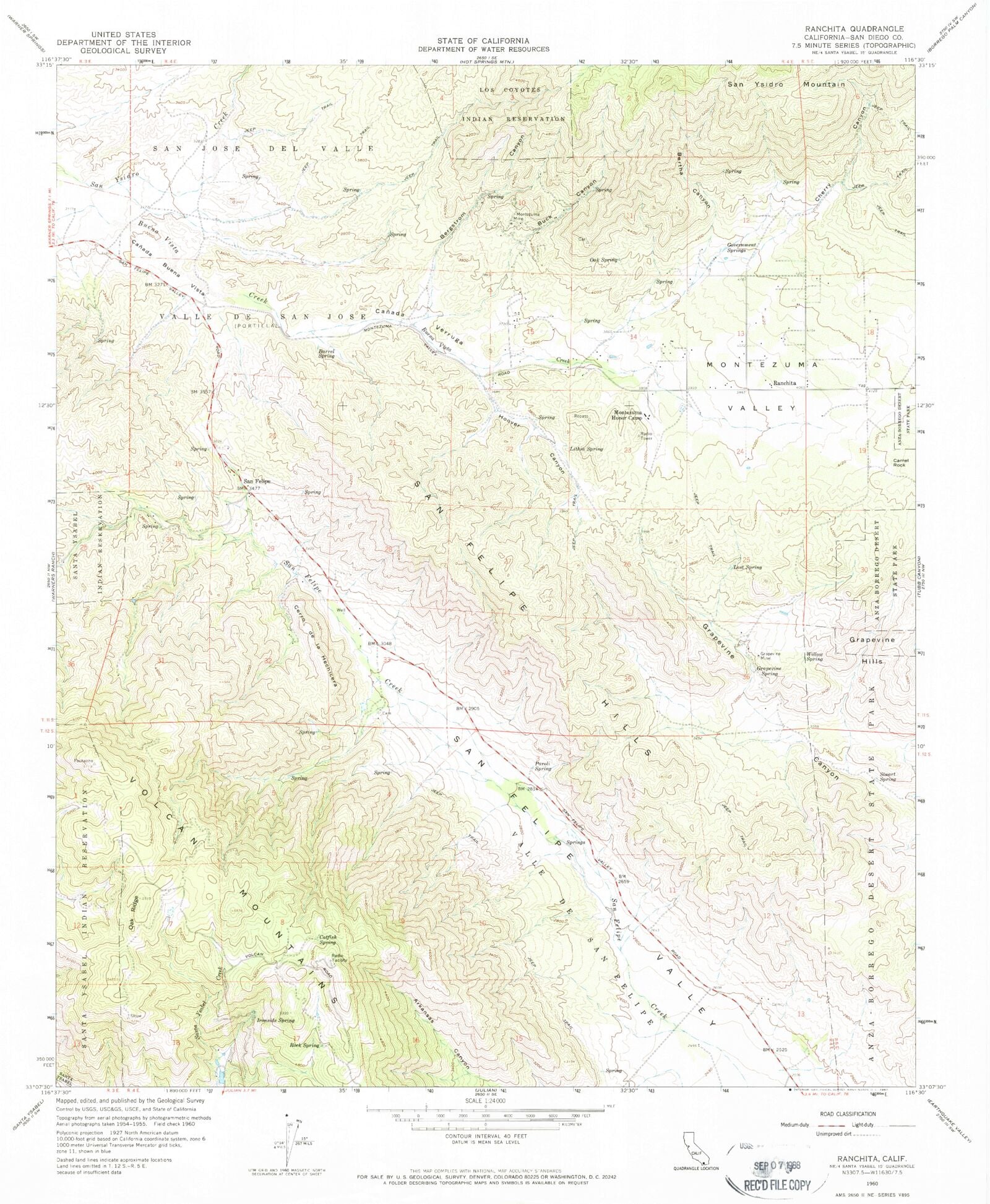 Classic USGS Ranchita California 7.5'x7.5' Topo Map – MyTopo Map Store