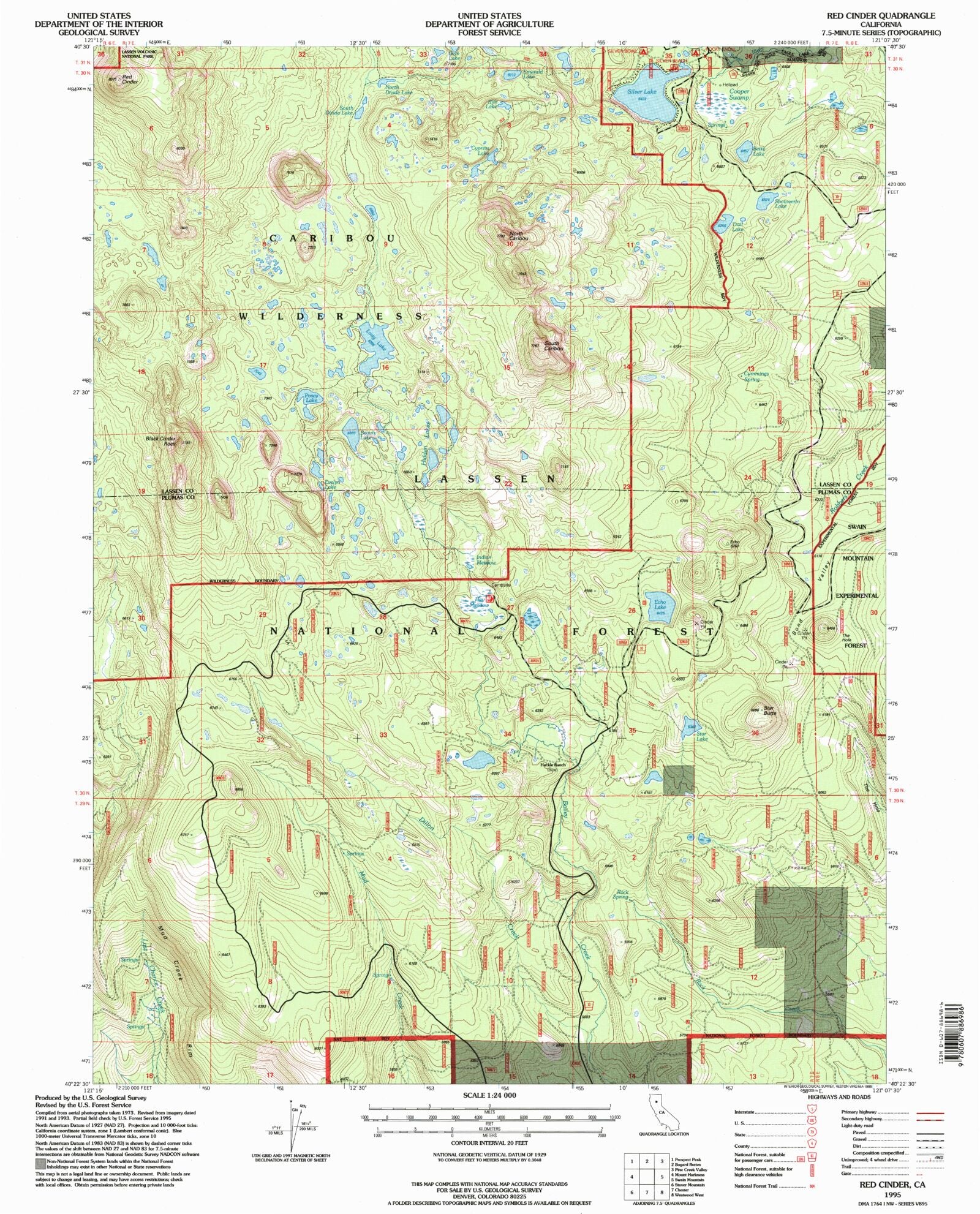 Classic USGS Red Cinder California 7.5'x7.5' Topo Map – MyTopo Map Store
