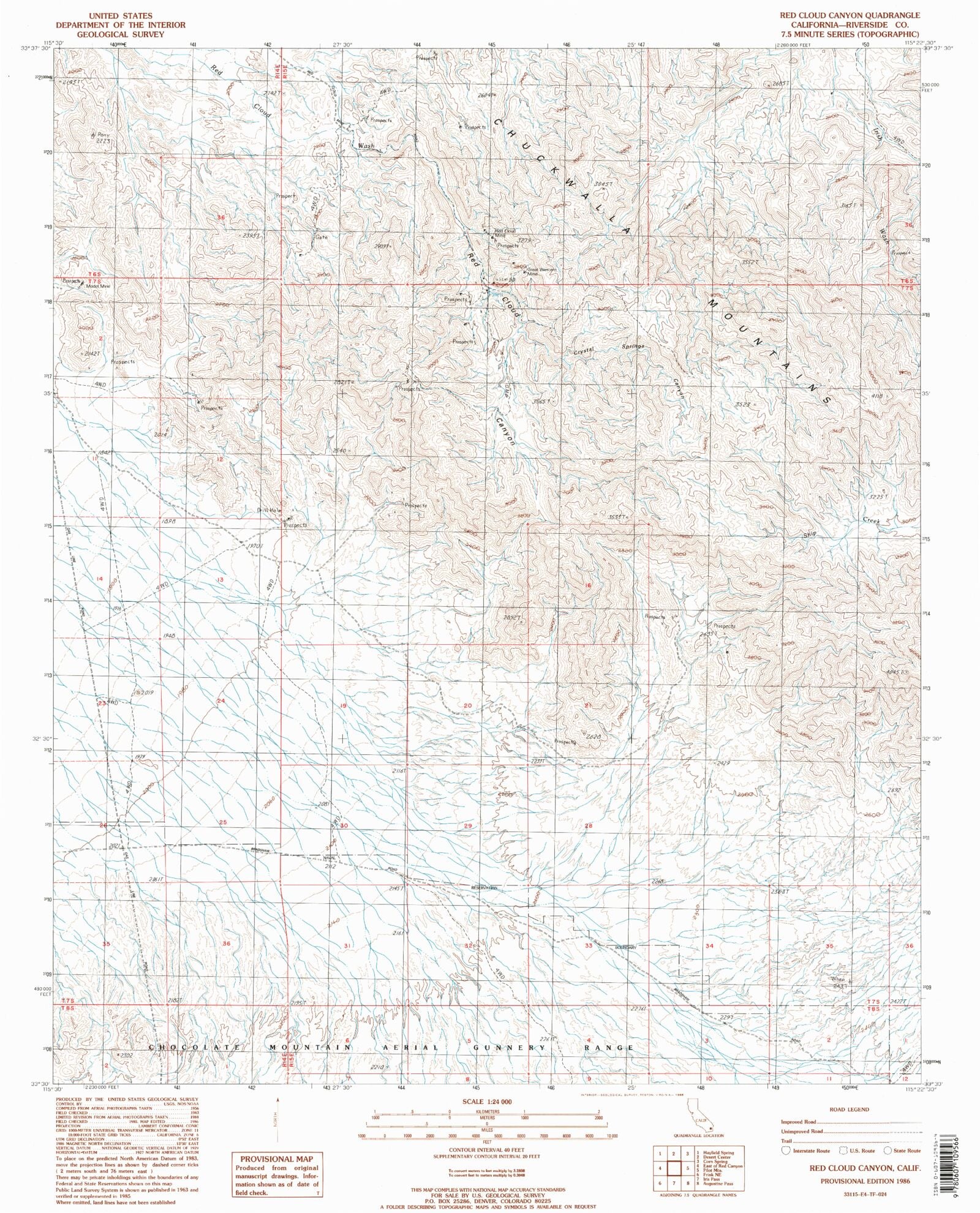 Classic USGS Red Cloud Canyon California 7.5'x7.5' Topo Map – MyTopo ...