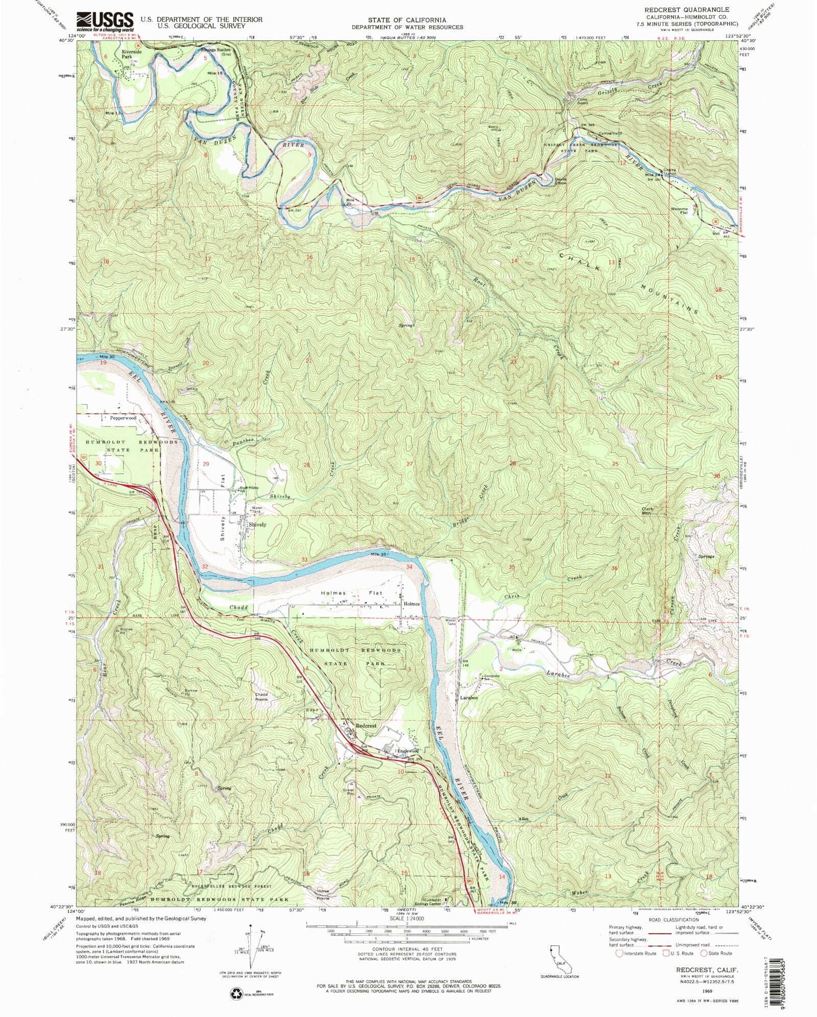 Classic USGS Redcrest California 7.5'x7.5' Topo Map – MyTopo Map Store