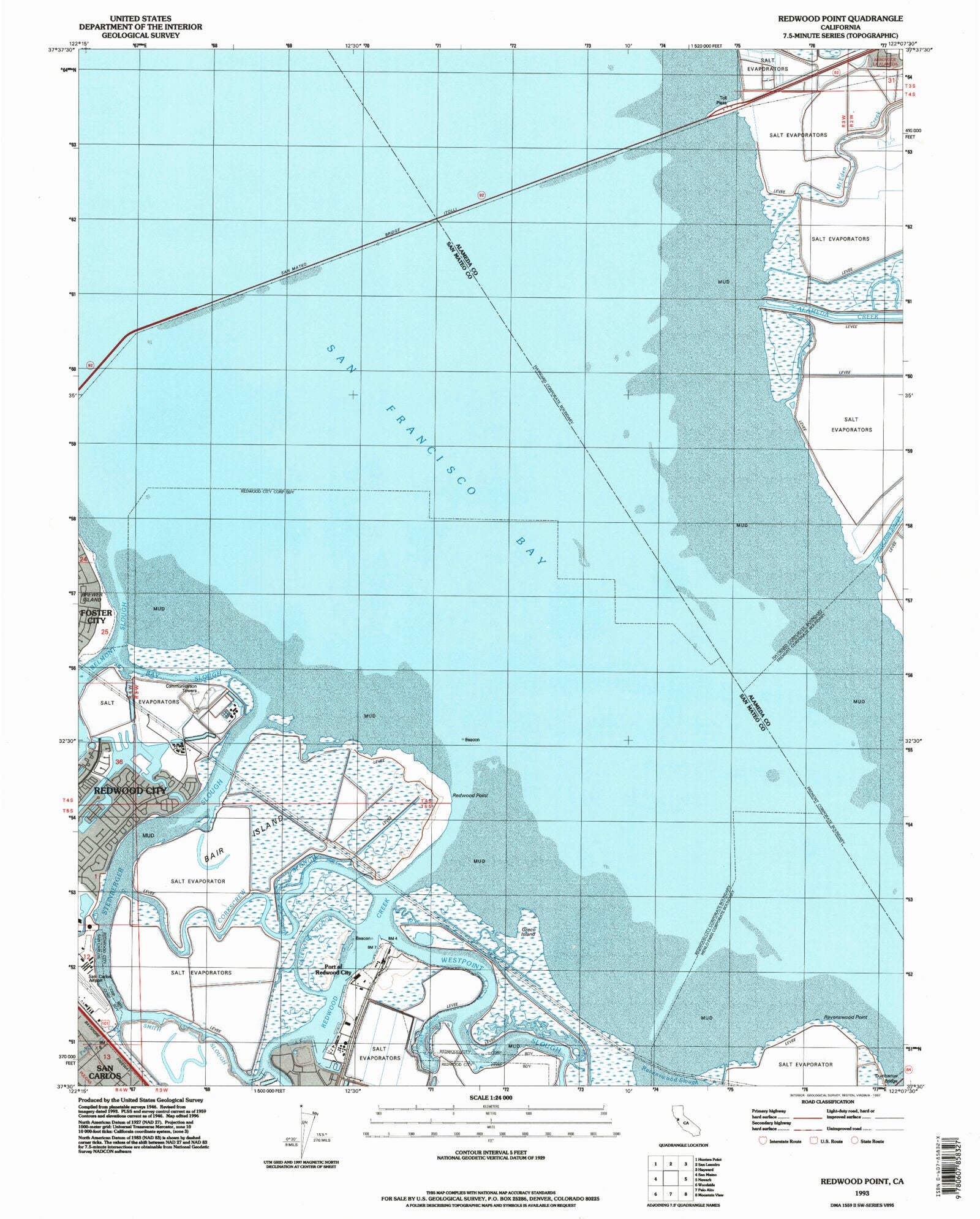 Classic USGS Redwood Point California 7.5'x7.5' Topo Map – MyTopo Map Store