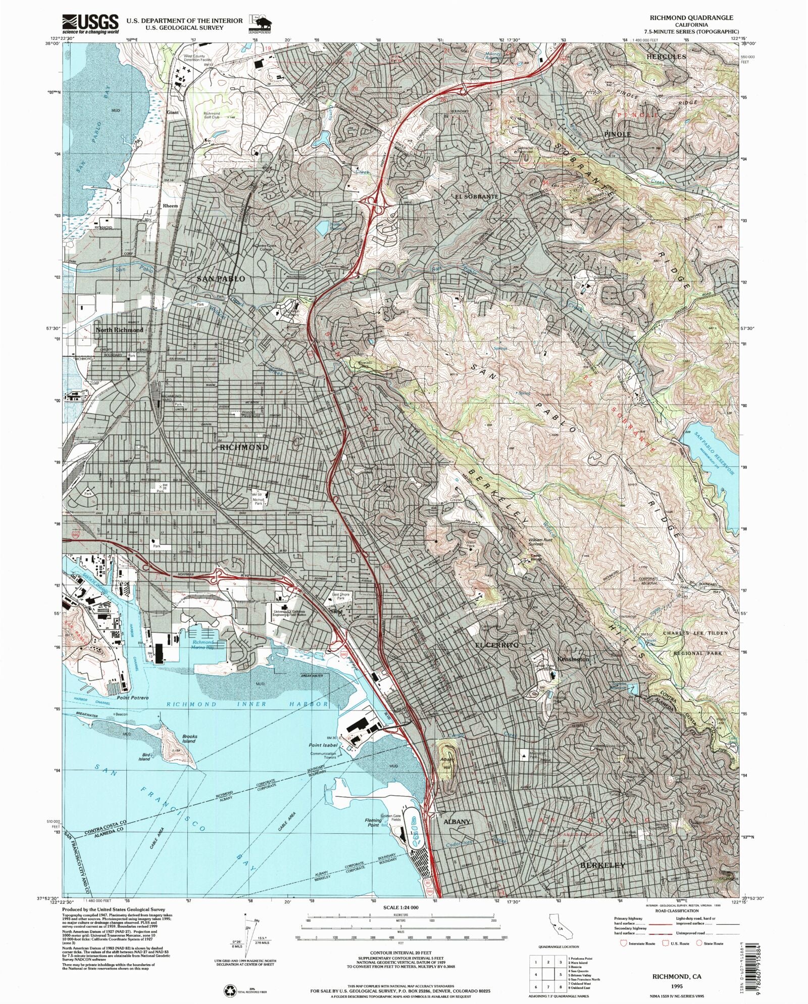 Classic USGS Richmond California 7.5'x7.5' Topo Map – MyTopo Map Store