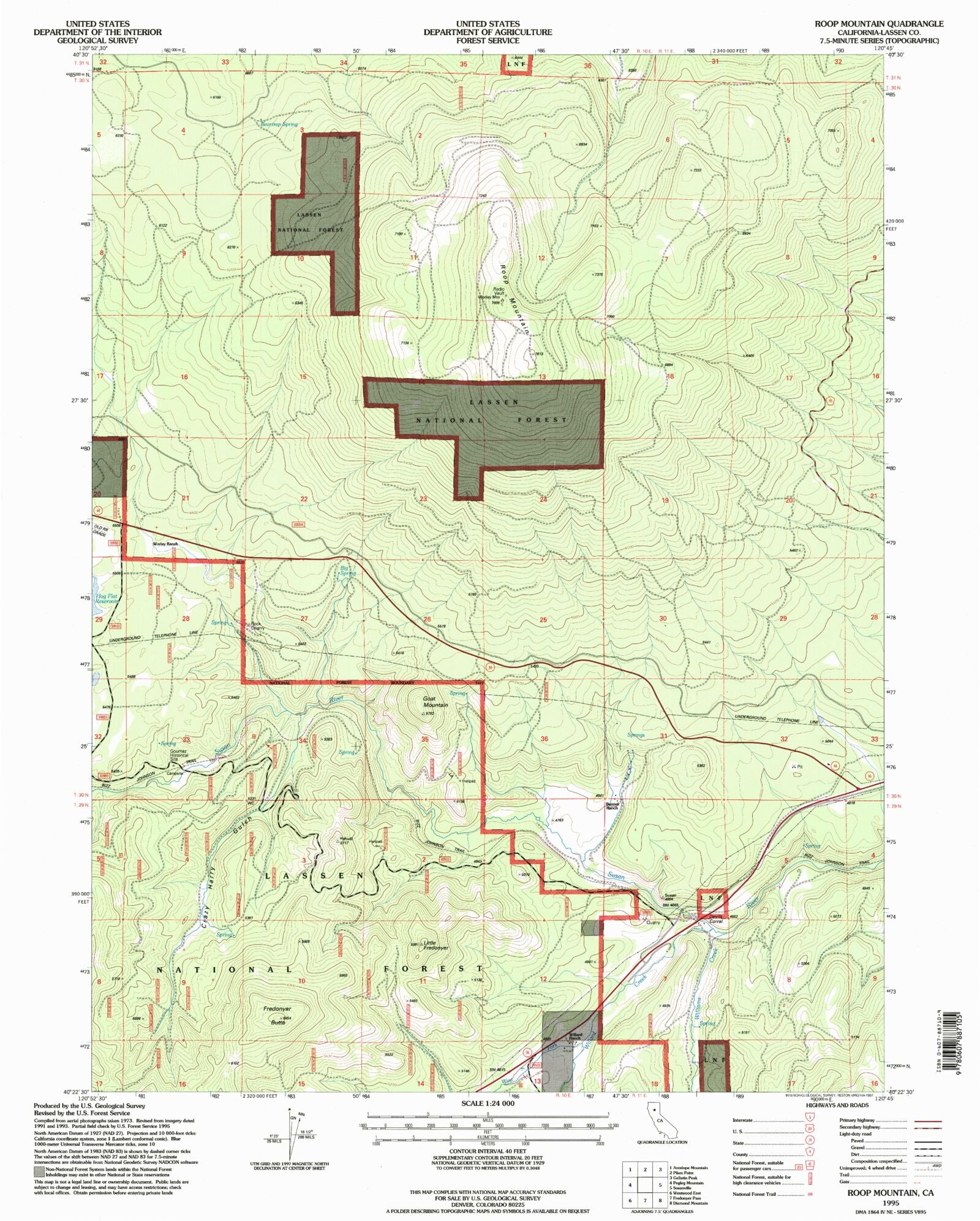 Classic USGS Roop Mountain California 7.5'x7.5' Topo Map – MyTopo Map Store
