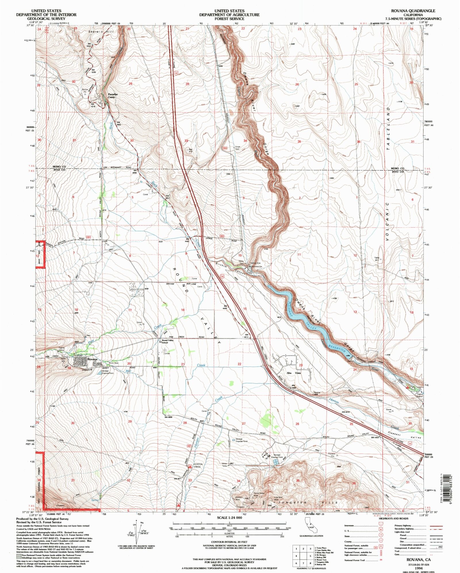 Classic USGS Rovana California 7.5'x7.5' Topo Map – MyTopo Map Store