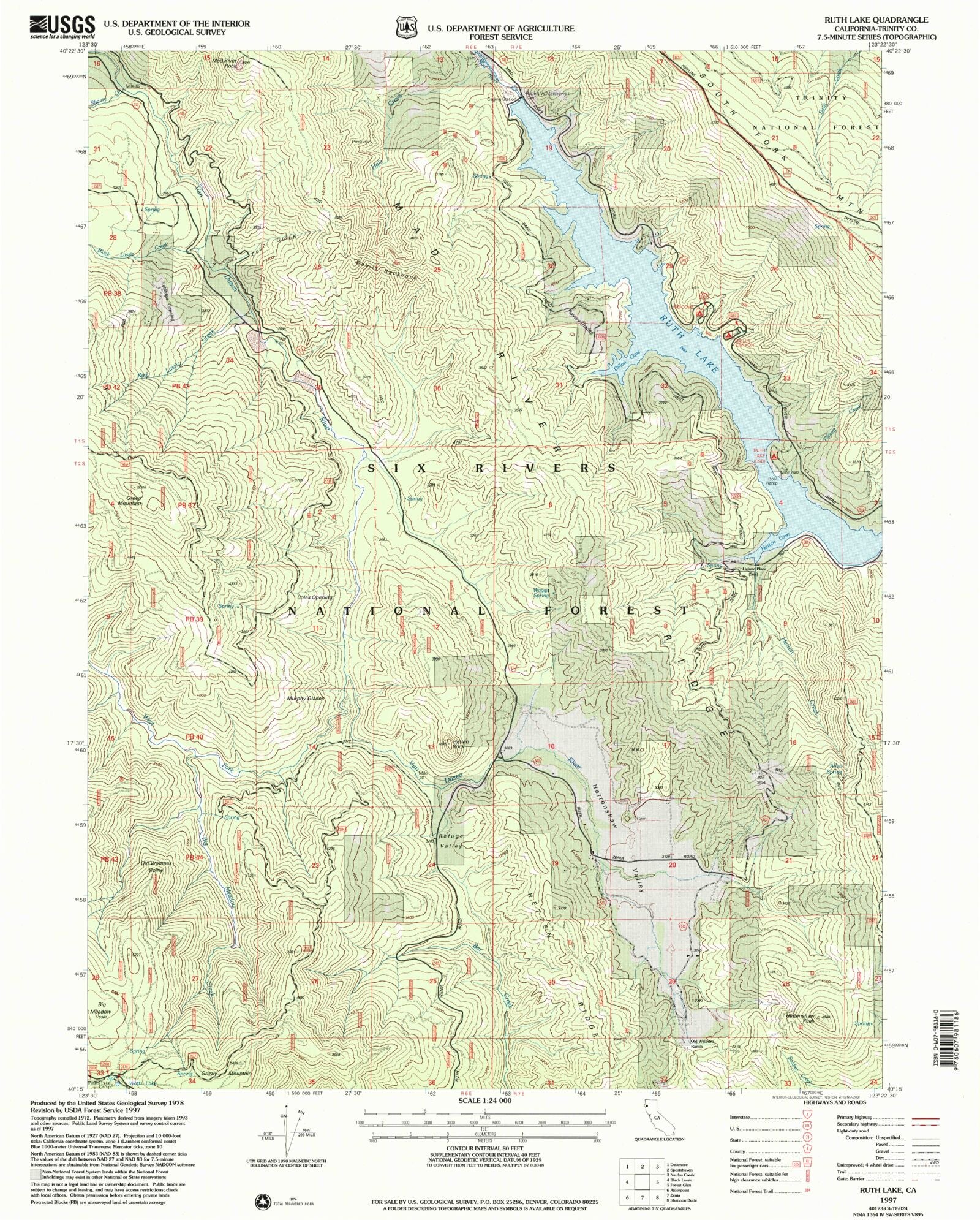 Classic USGS Ruth Lake California 7.5'x7.5' Topo Map – MyTopo Map Store
