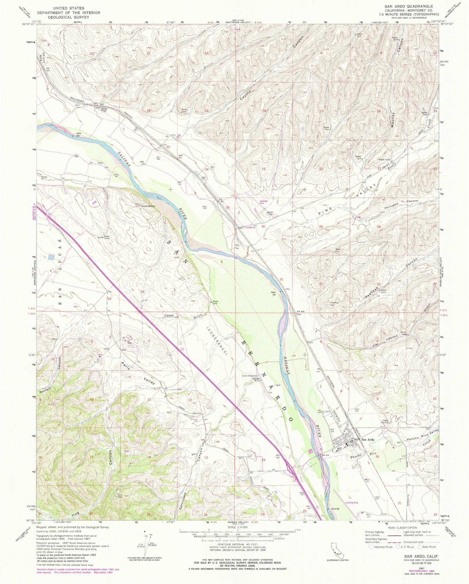 Classic USGS San Ardo California 7.5'x7.5' Topo Map – MyTopo Map Store