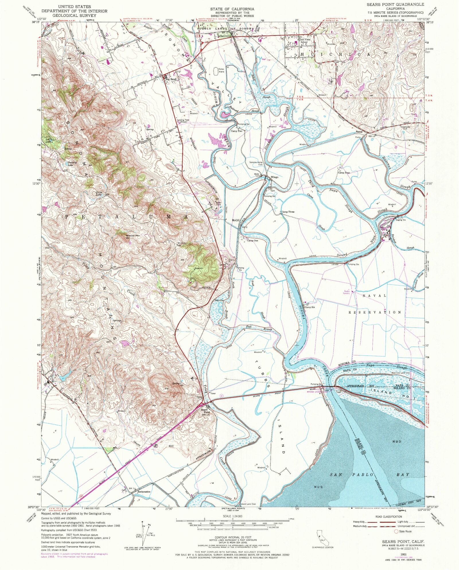 Classic USGS Sears Point California 7.5'x7.5' Topo Map – MyTopo Map Store