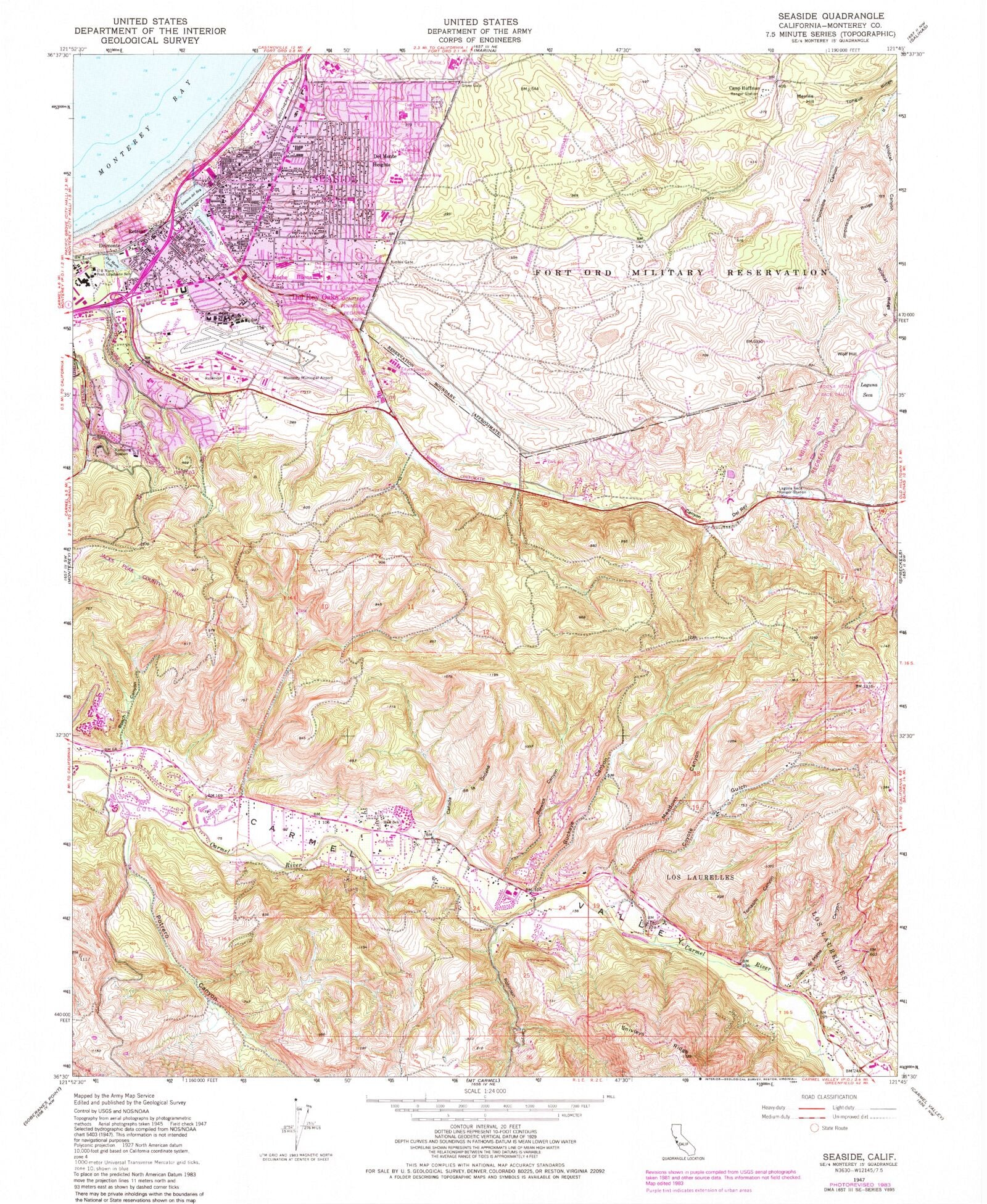 Classic USGS Seaside California 7.5'x7.5' Topo Map – MyTopo Map Store