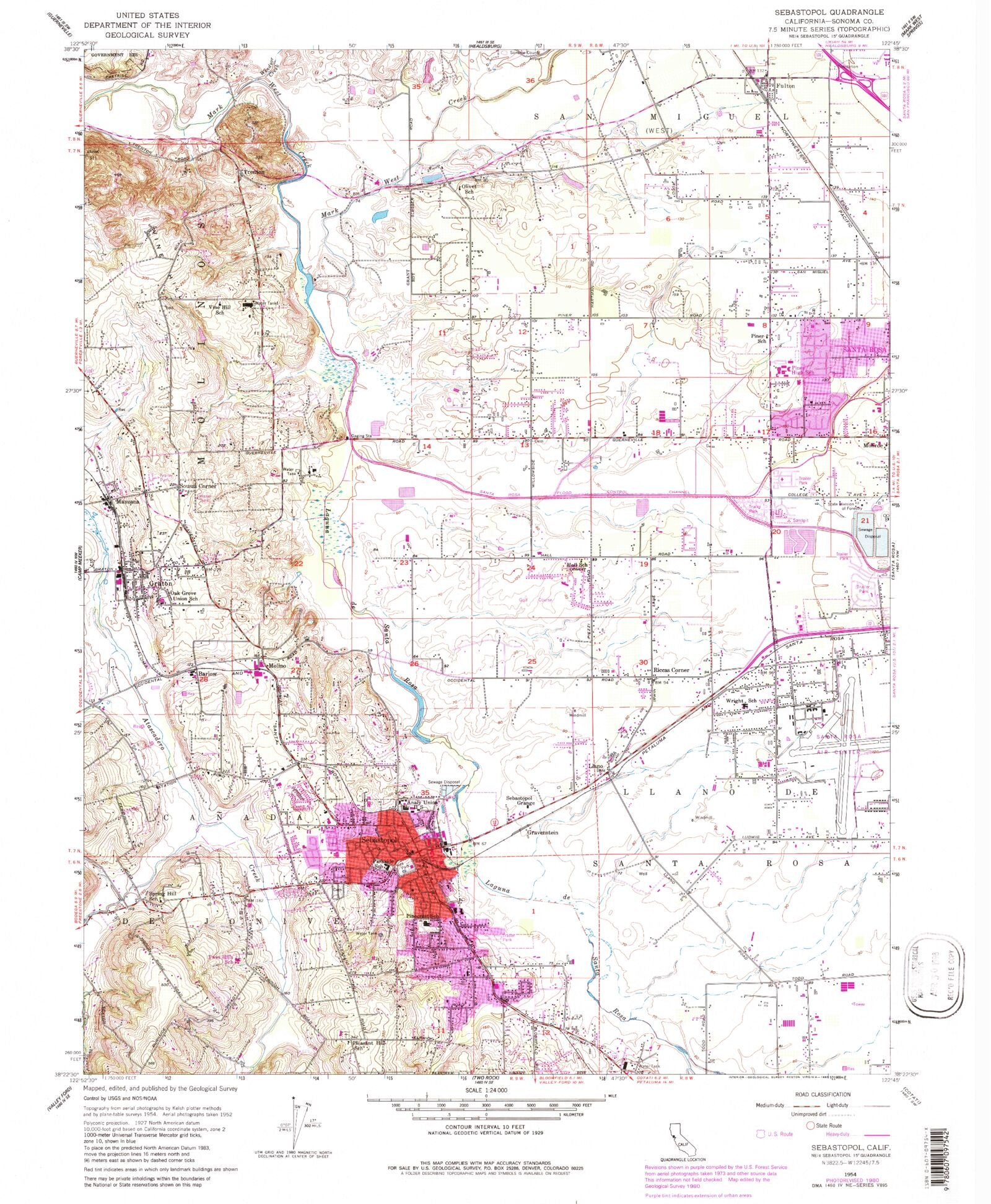 Classic USGS Sebastopol California 7.5'x7.5' Topo Map – MyTopo Map Store
