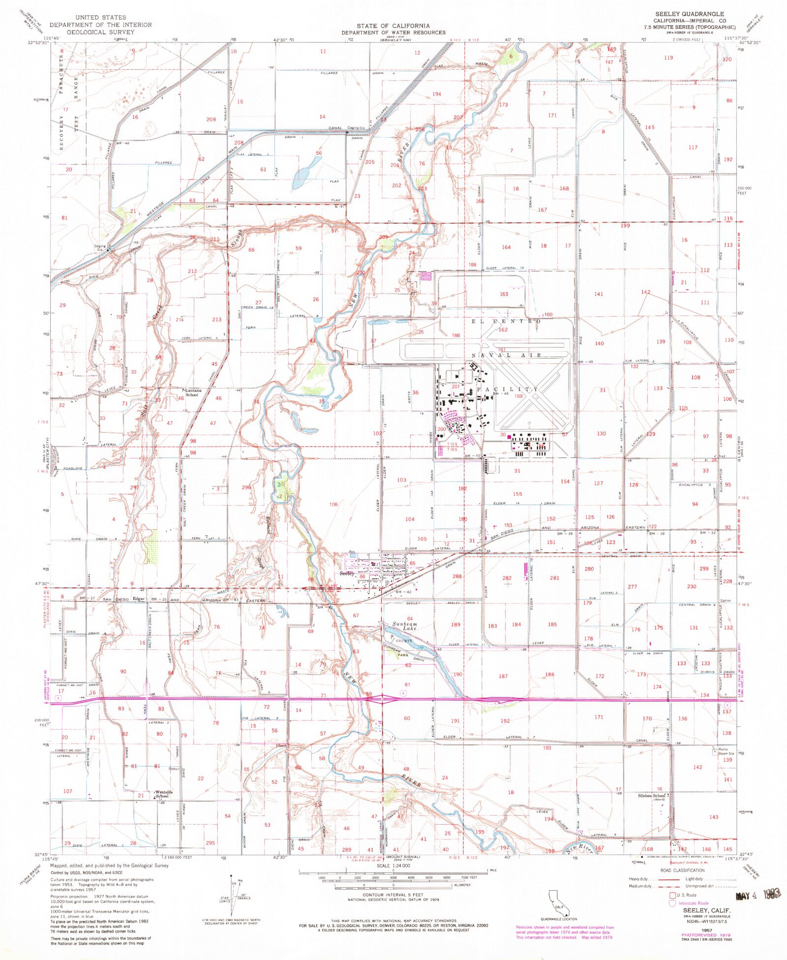 Classic USGS Seeley California 7.5'x7.5' Topo Map – MyTopo Map Store