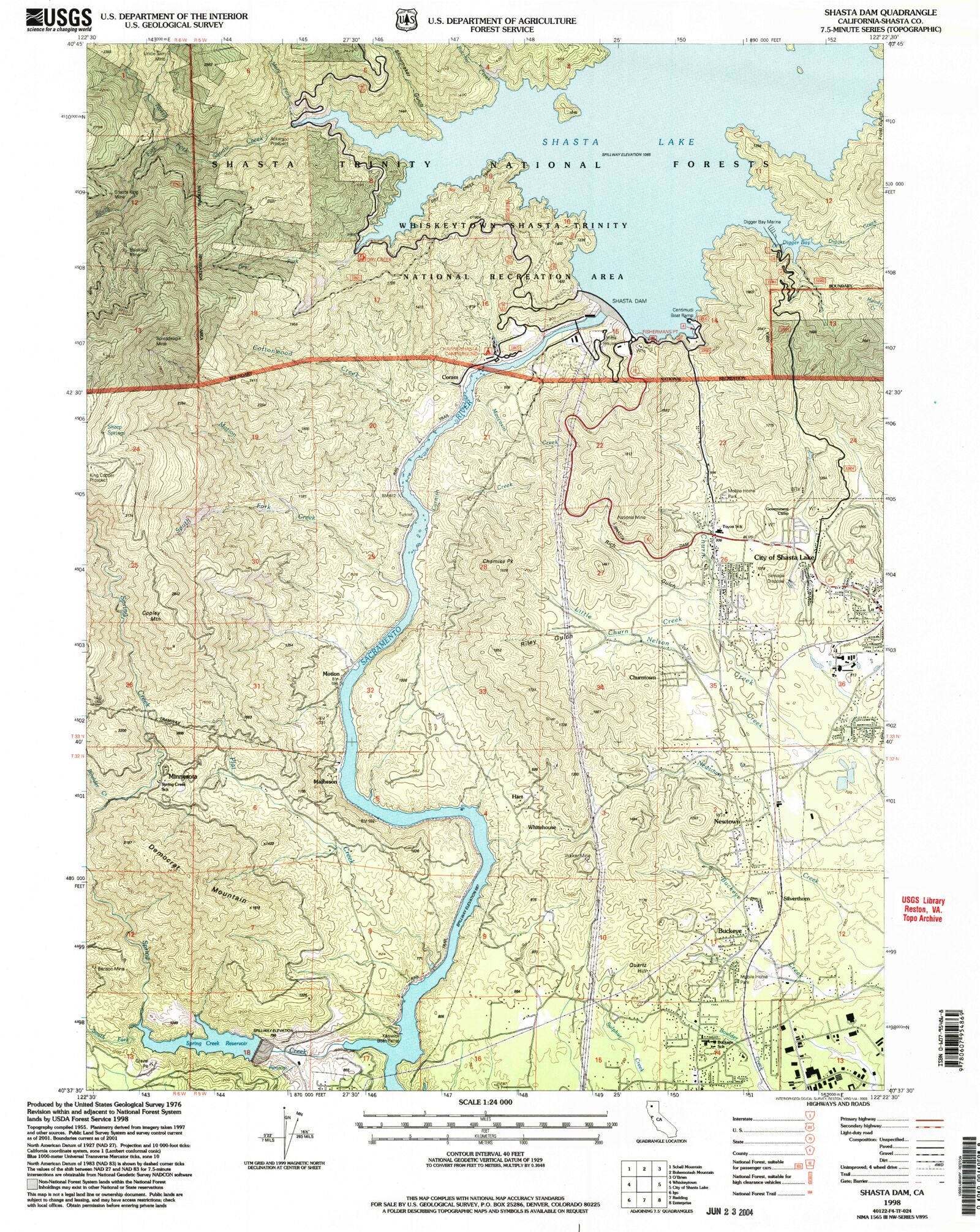 Classic USGS Shasta Dam California 7.5'x7.5' Topo Map – MyTopo Map Store