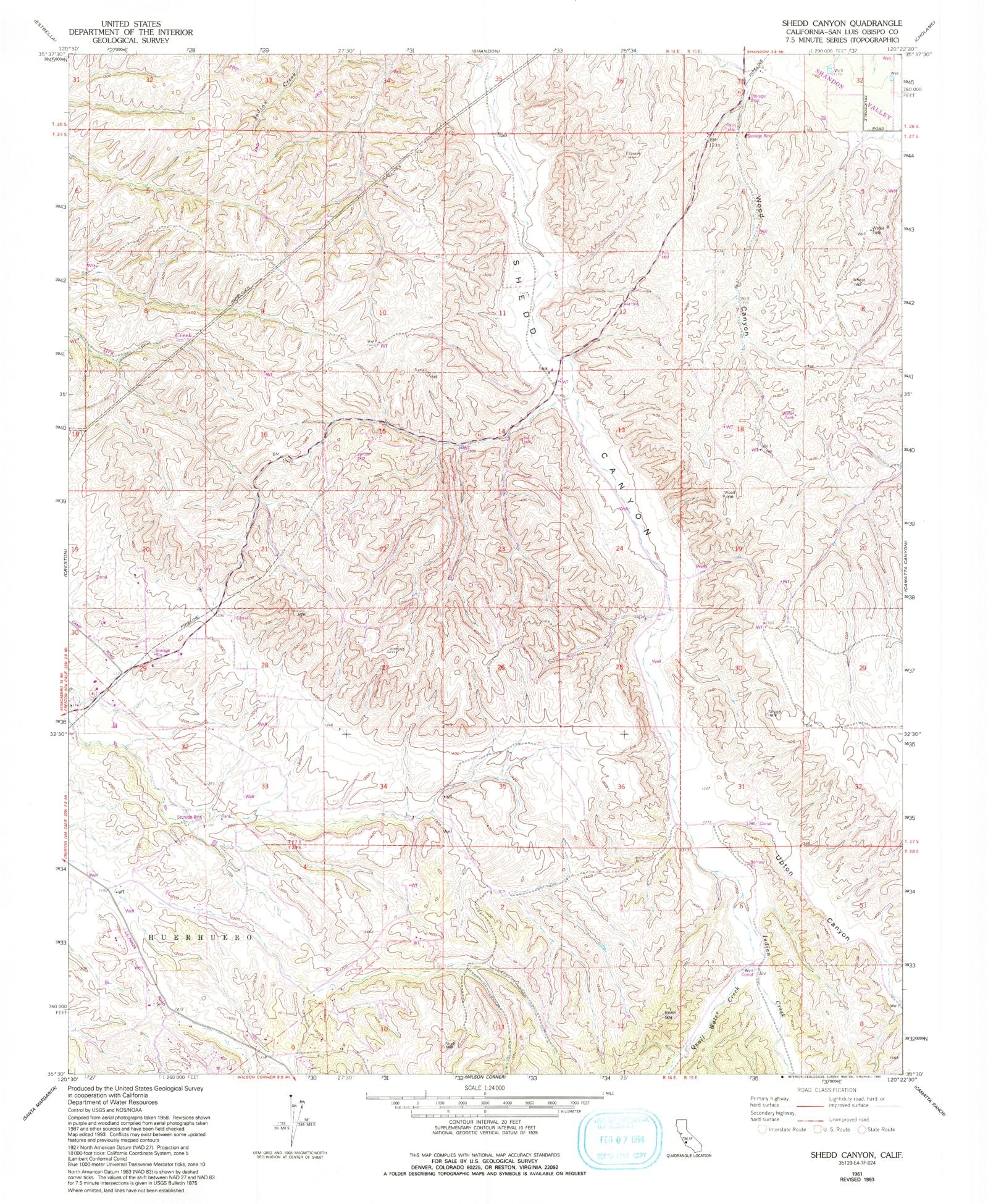 Classic USGS Shedd Canyon California 7.5'x7.5' Topo Map – MyTopo Map Store