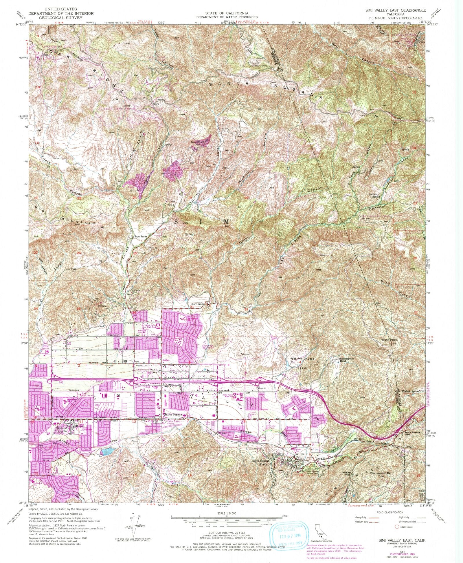 Classic USGS Simi Valley East California 7.5'x7.5' Topo Map – MyTopo ...