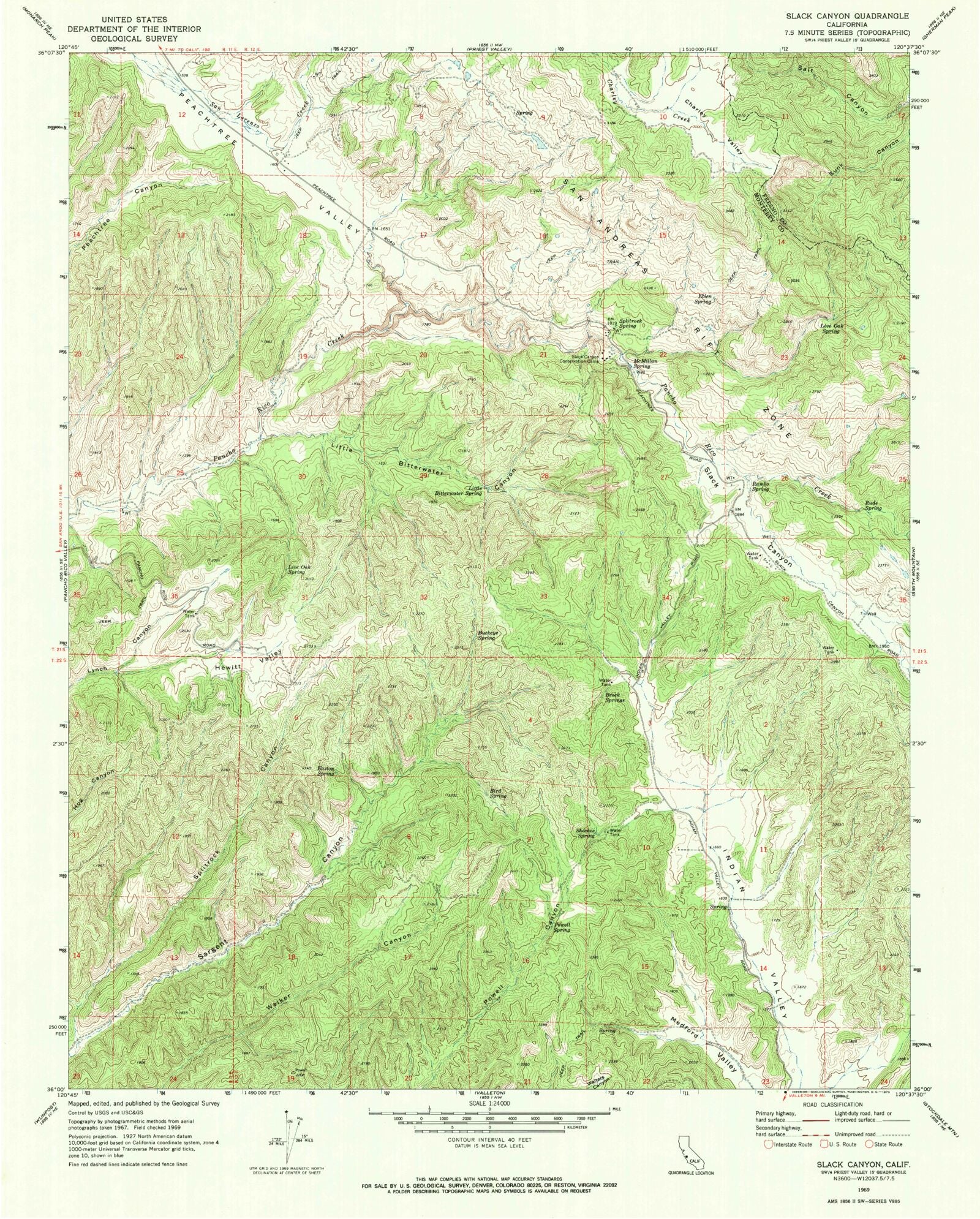 Classic USGS Slack Canyon California 7.5'x7.5' Topo Map – MyTopo Map Store