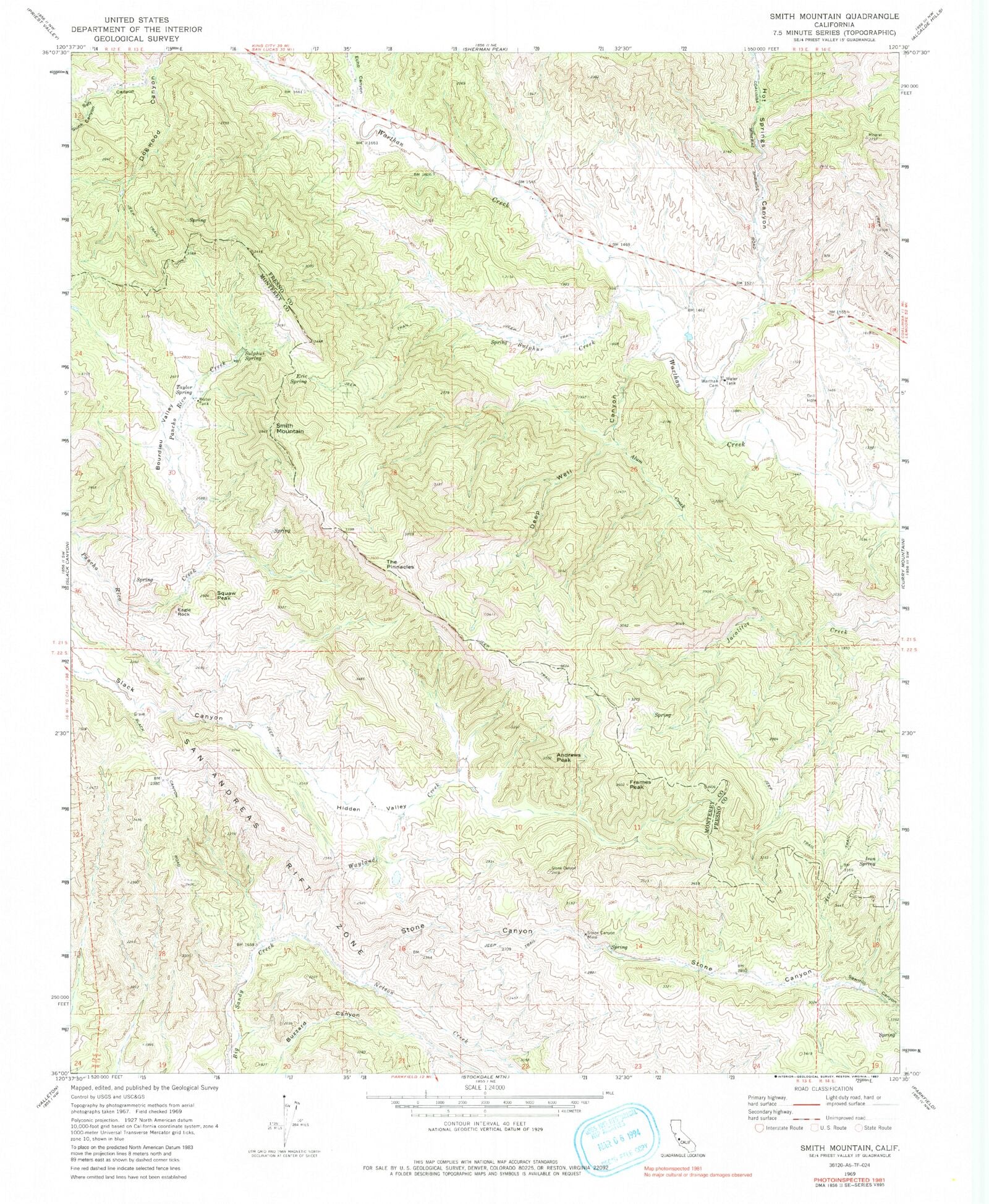 Classic USGS Smith Mountain California 7.5'x7.5' Topo Map – MyTopo Map ...
