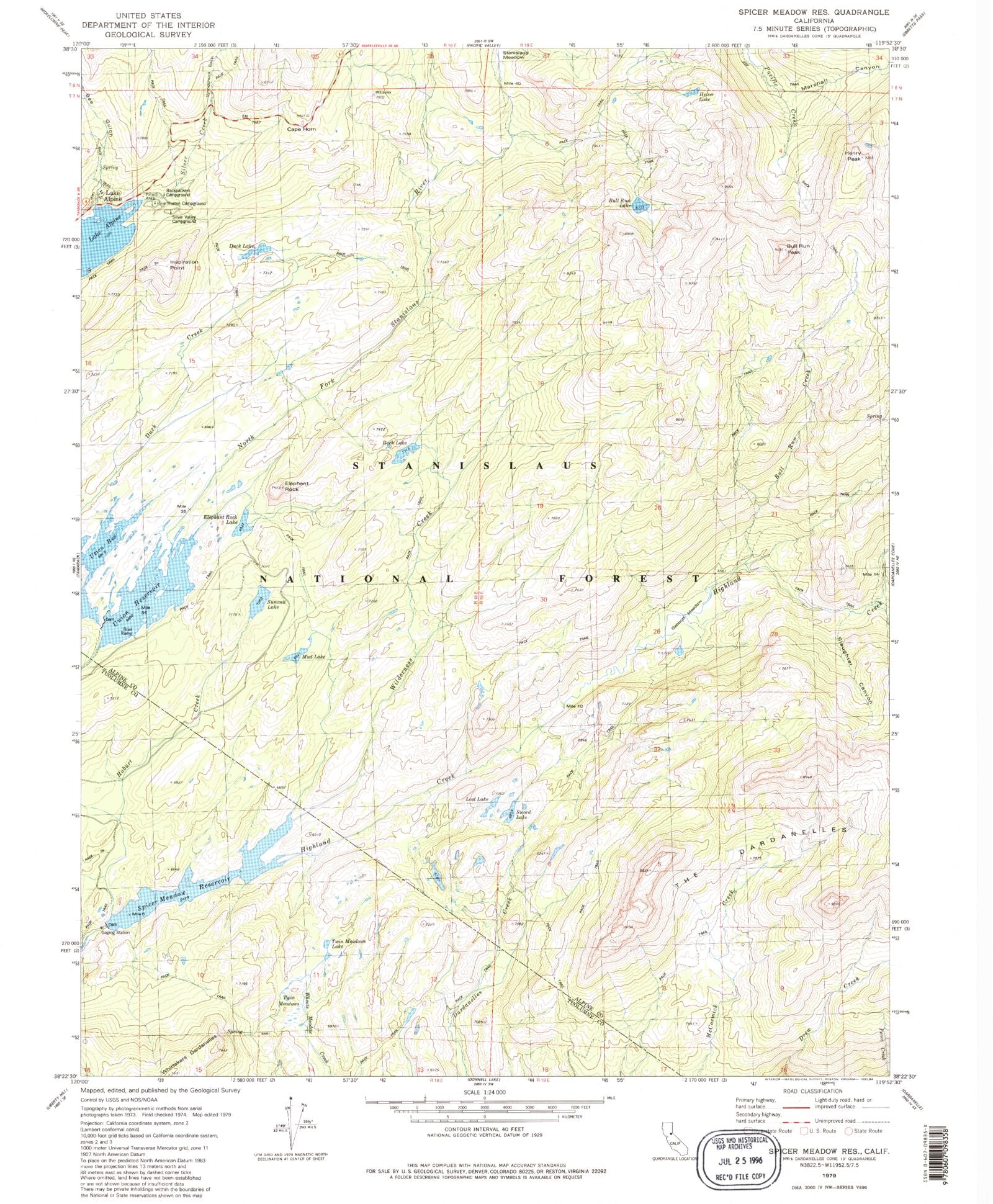 USGS Classic Spicer Meadow Reservoir California 7.5'x7.5' Topo Map ...