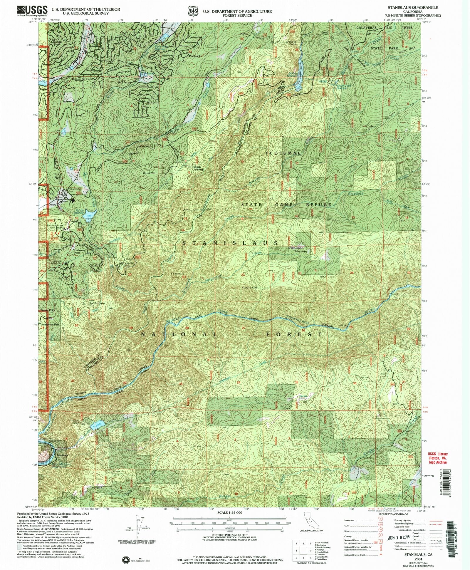 Classic USGS Stanislaus California 7.5'x7.5' Topo Map – MyTopo Map Store