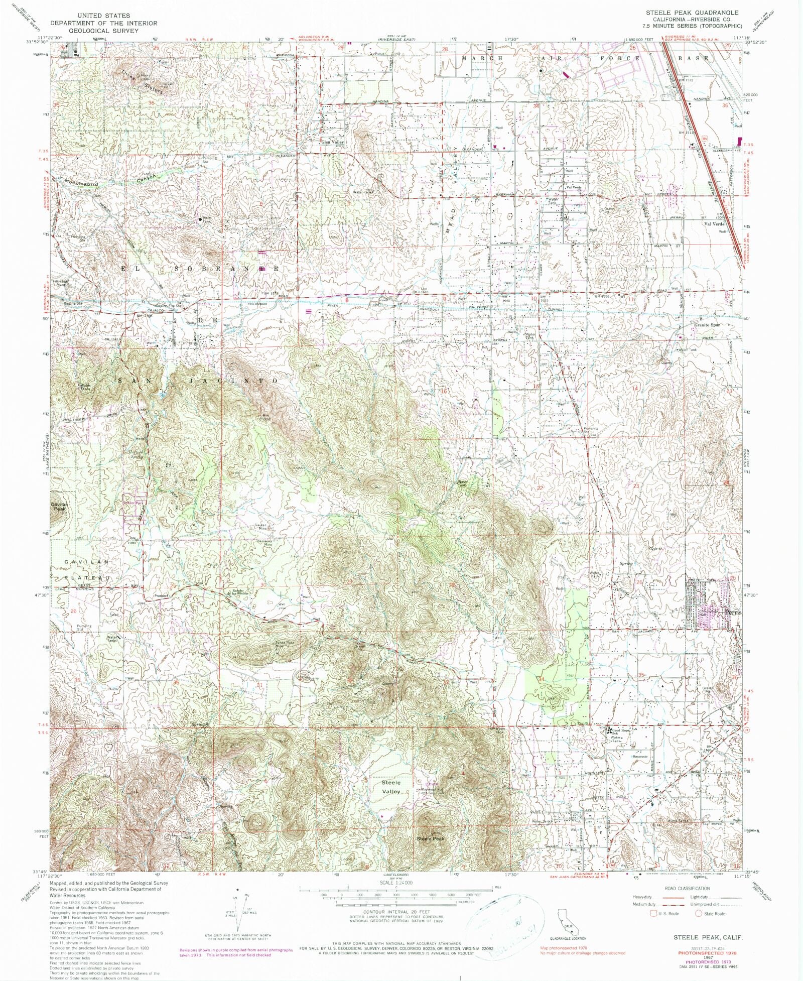 Classic USGS Steele Peak California 7.5'x7.5' Topo Map – MyTopo Map Store