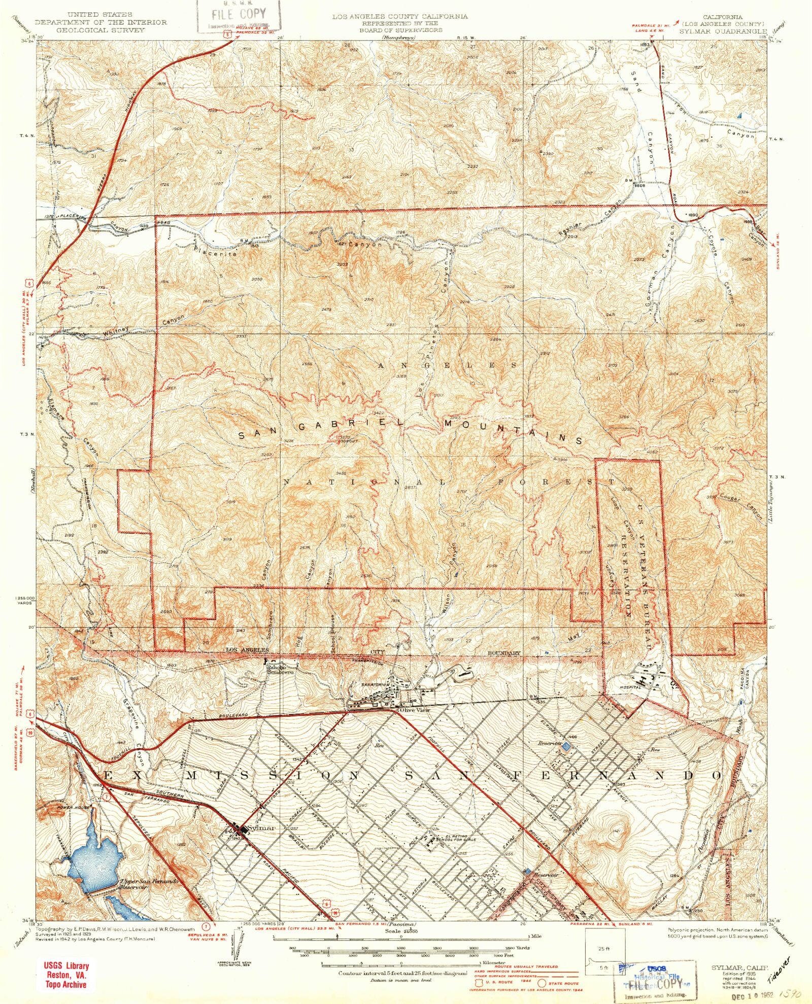 Classic USGS Sylmar California 7.5'x7.5' Topo Map – MyTopo Map Store