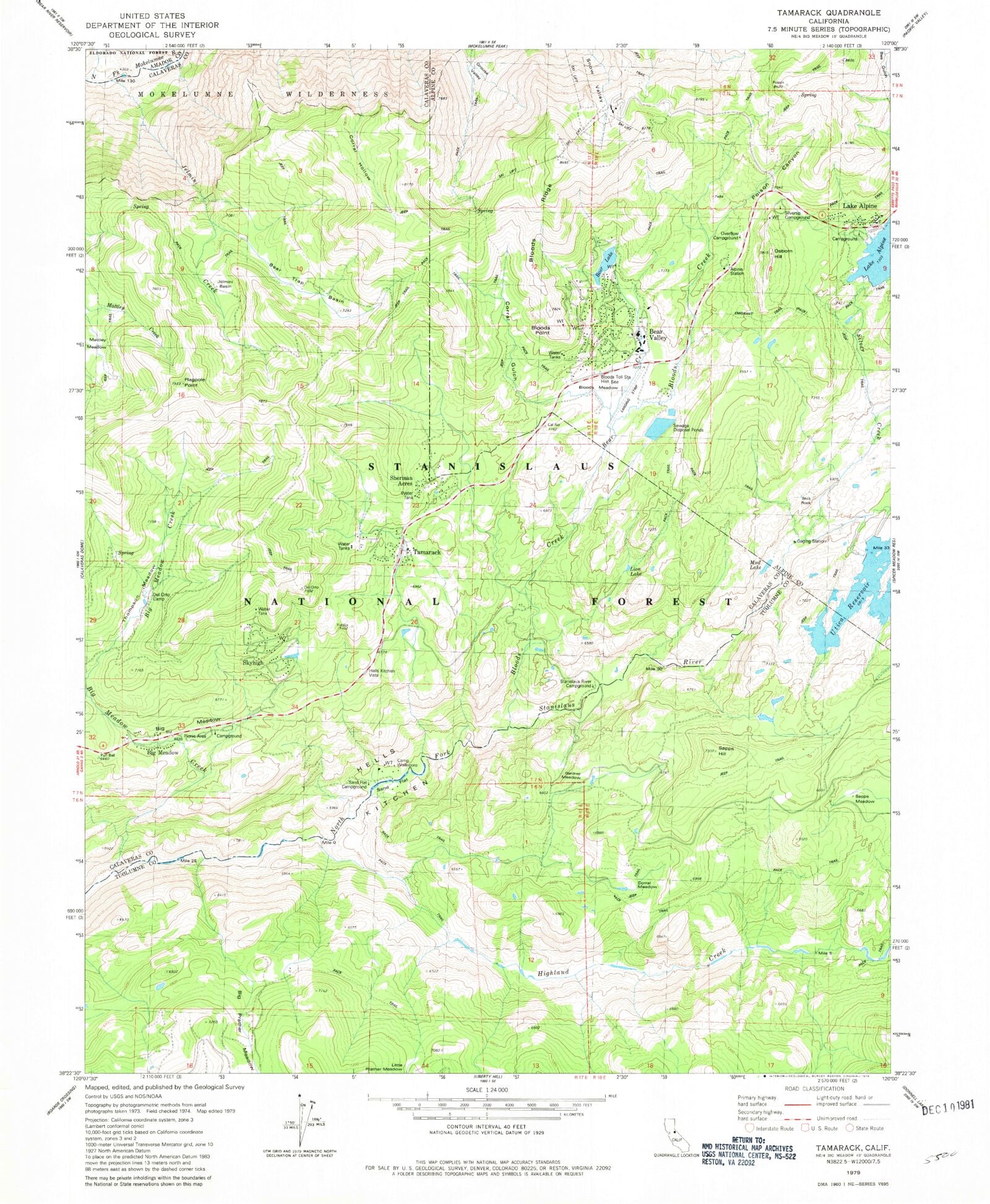 USGS Classic Tamarack California 7.5'x7.5' Topo Map – MyTopo Map Store