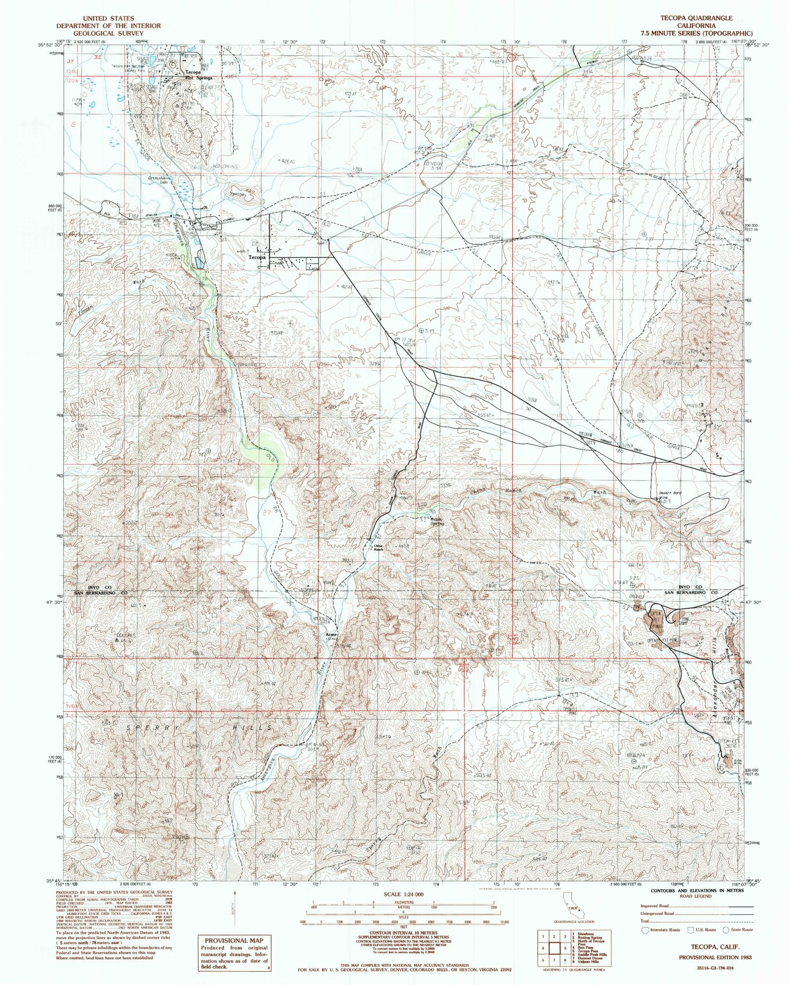 Classic USGS Tecopa California 7.5'x7.5' Topo Map – MyTopo Map Store