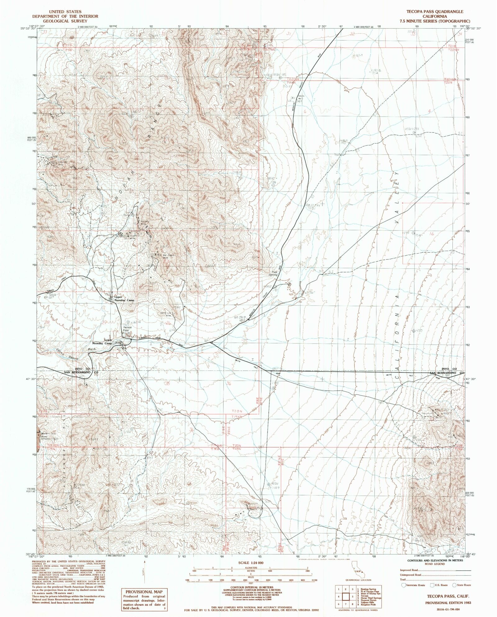 Classic USGS Tecopa Pass California 7.5'x7.5' Topo Map – MyTopo Map Store