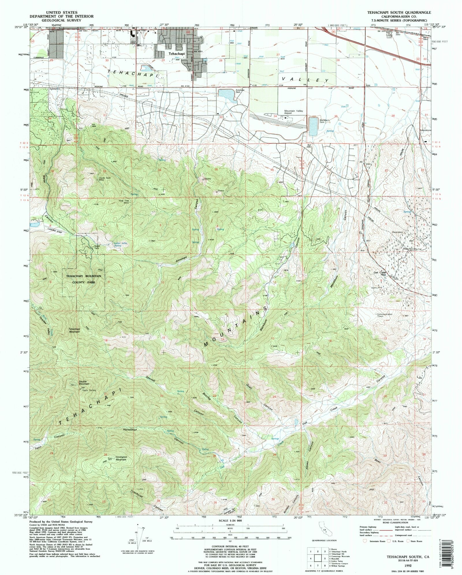 Classic USGS Tehachapi South California 7.5'x7.5' Topo Map – MyTopo Map ...