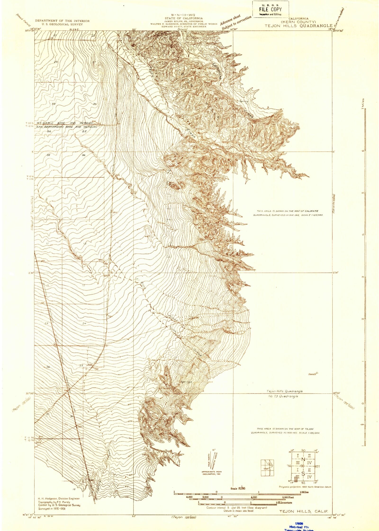 Classic USGS Tejon Hills California 7.5'x7.5' Topo Map – MyTopo Map Store