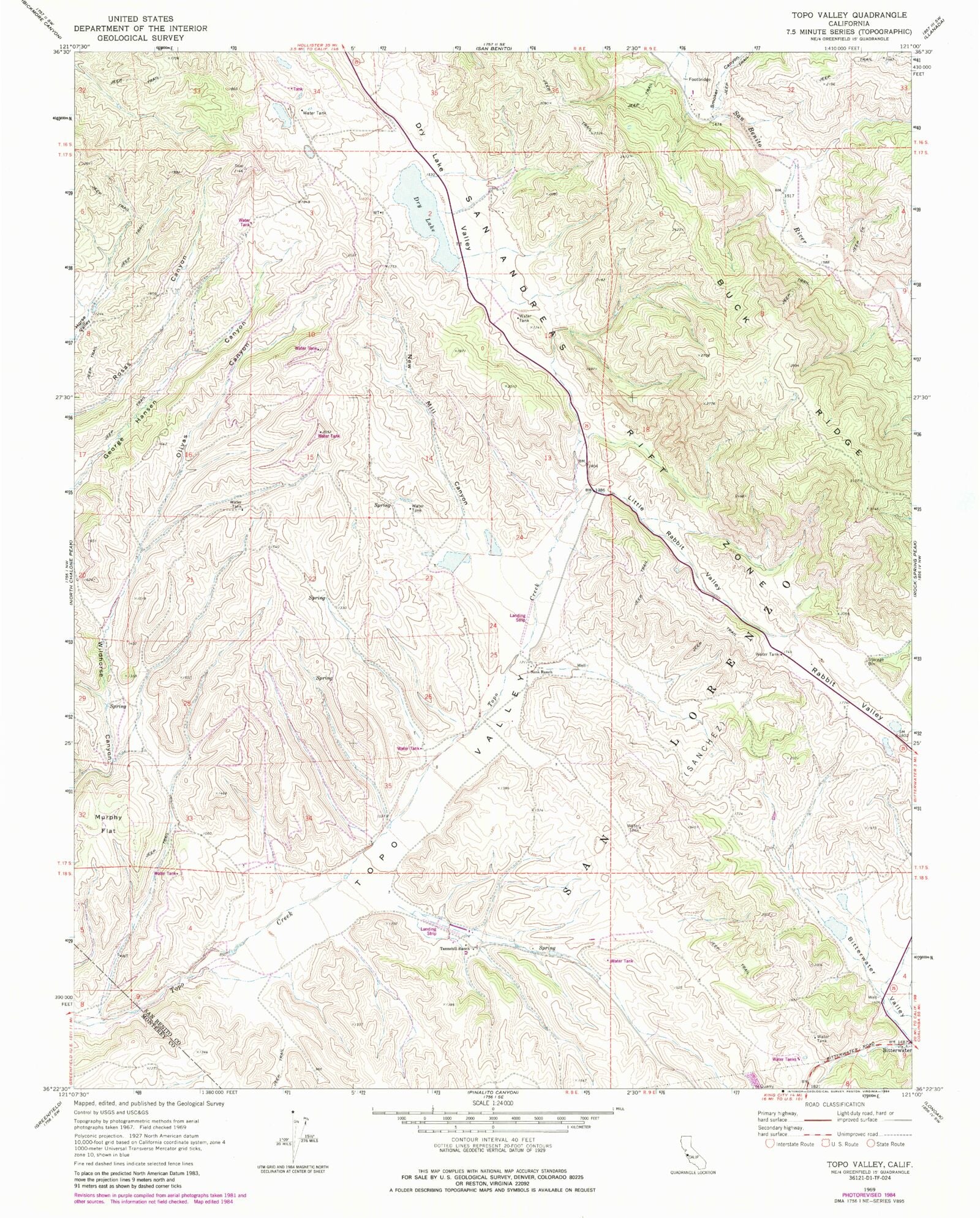 Classic USGS Topo Valley California 7.5'x7.5' Topo Map – MyTopo Map Store